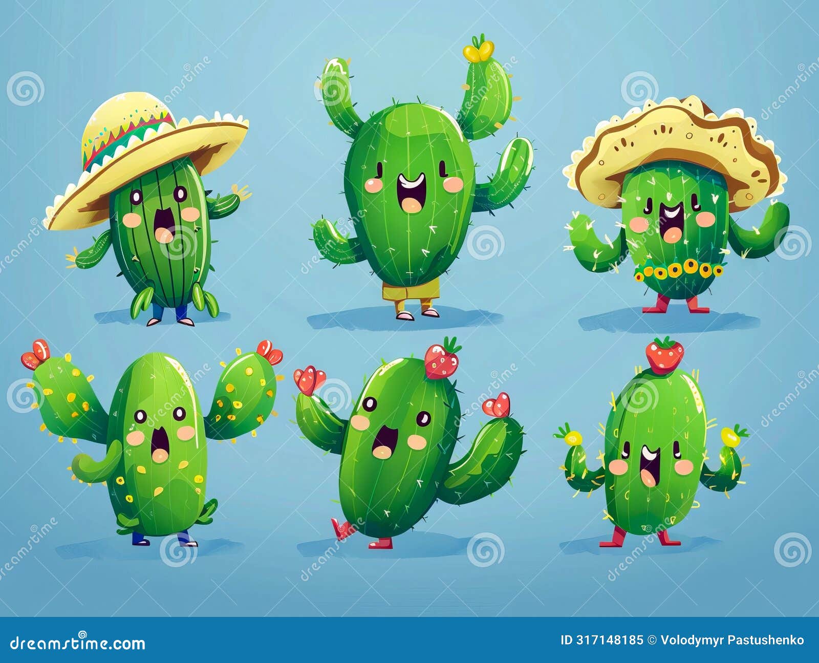 Cactus Characters in Different Poses Stock Image - Image of cactus ...