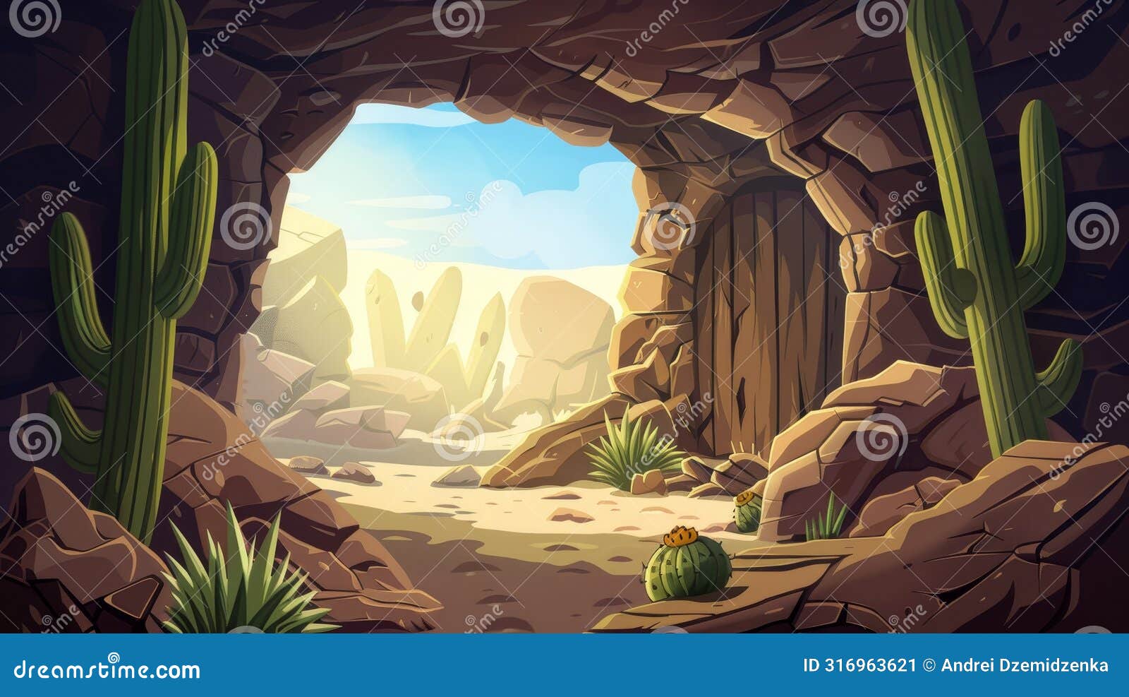 A Cactus-covered Cave Entrance in the Desert Stock Image - Image of ...