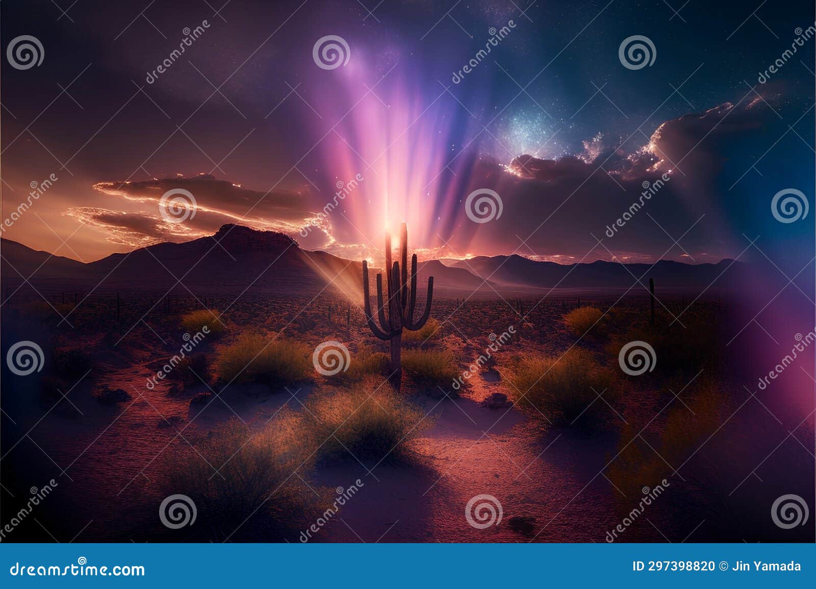 Cactus in the Desert at Night with Starry Sky and Milky Way Stock ...