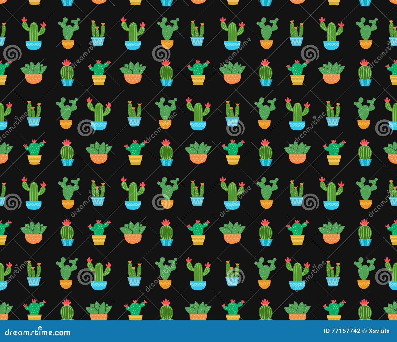 Cactus Flat Design Illustration Seamless Vector Pattern. Stock Vector ...