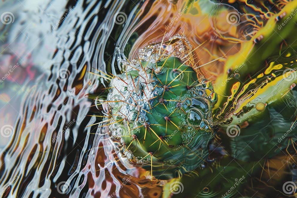 Cactus Floating on Water Surface Creating Abstract Reflections Stock ...