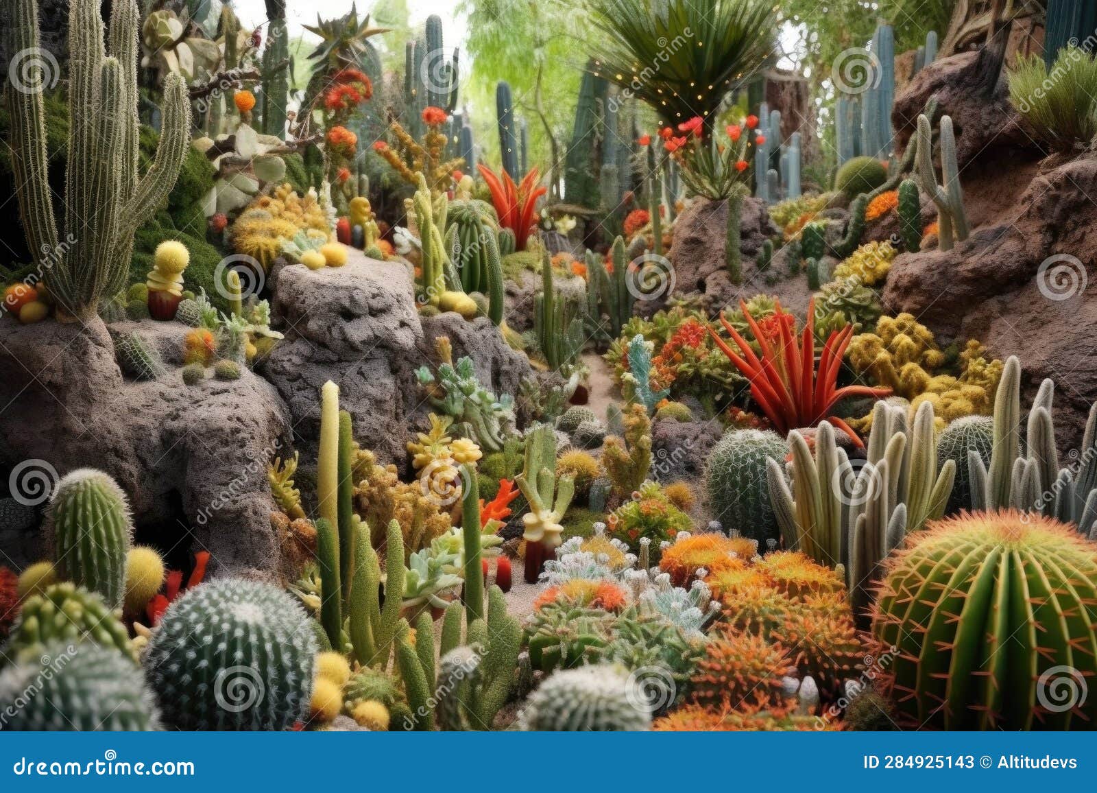 Cactus Garden with Various Species and Interesting Shapes Stock ...