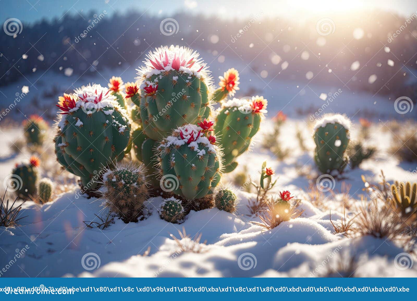 Cactus Grows in a Snowy Meadow Snowflakes. Ai Generative Stock ...