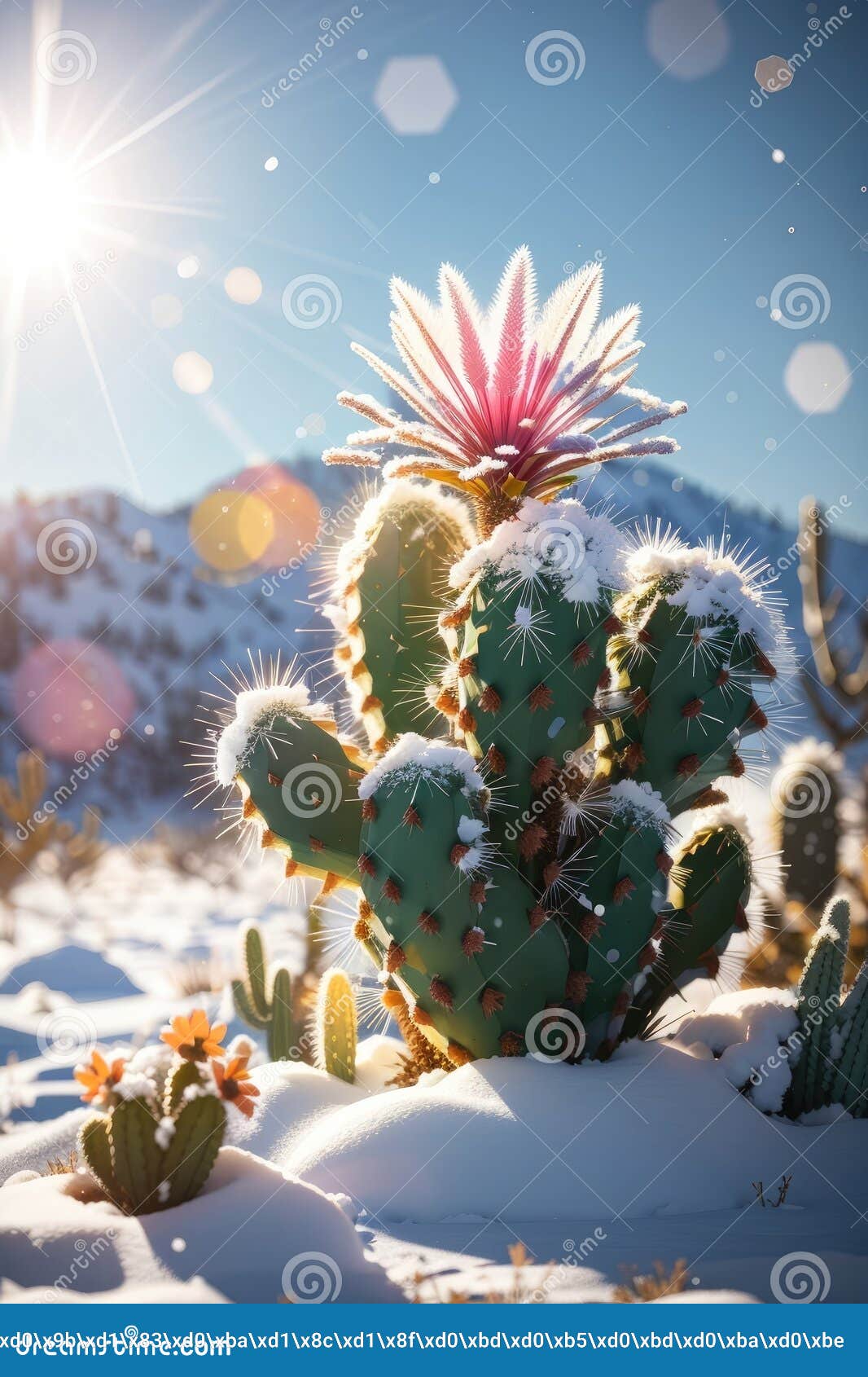 Cactus Grows in a Snowy Meadow Snowflakes. Ai Generative Stock ...
