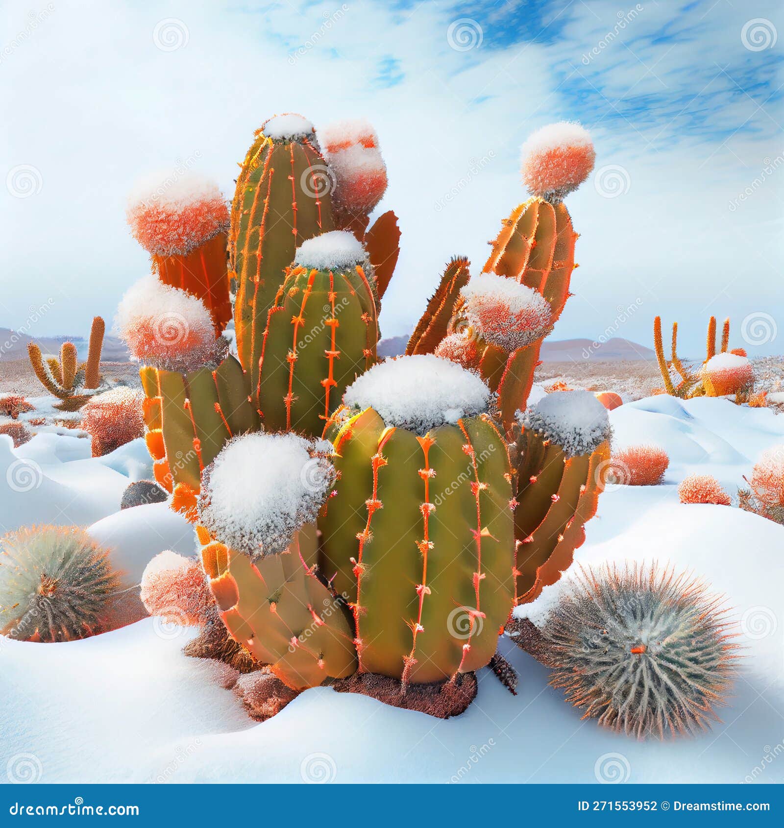 The Cactus in the Harsh Desert between Snow and Ice - Generate ...