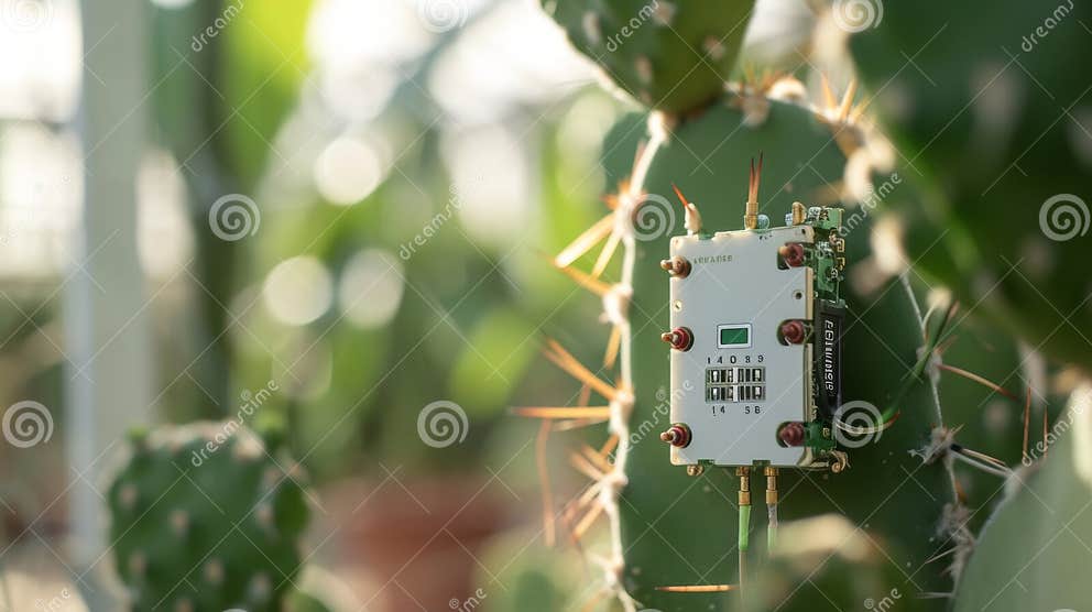 Cactus with Integrated White Electronic Module Stock Image - Image of ...