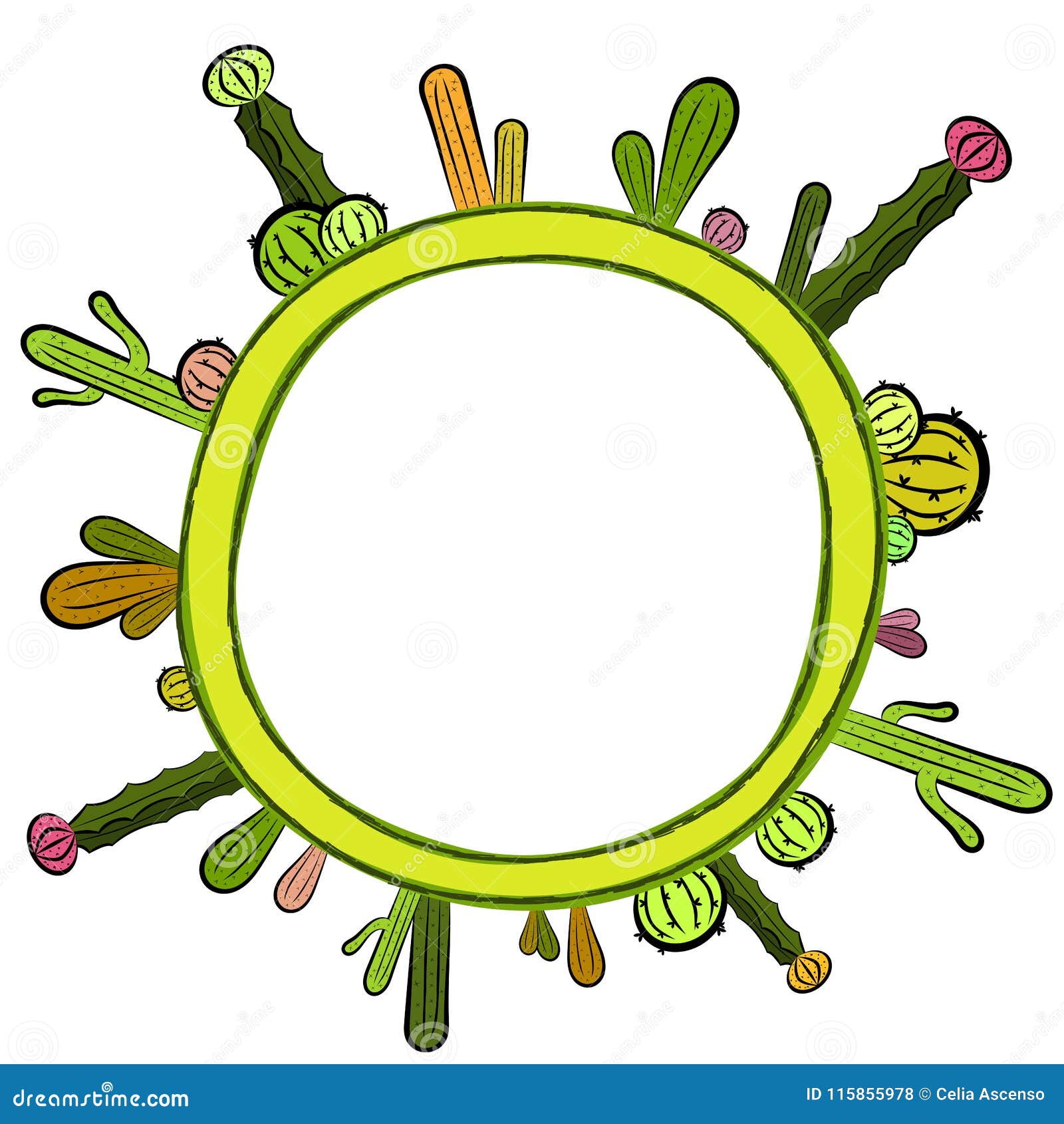 Cactus Invitation Card Round Frame Stock Illustration - Illustration of ...