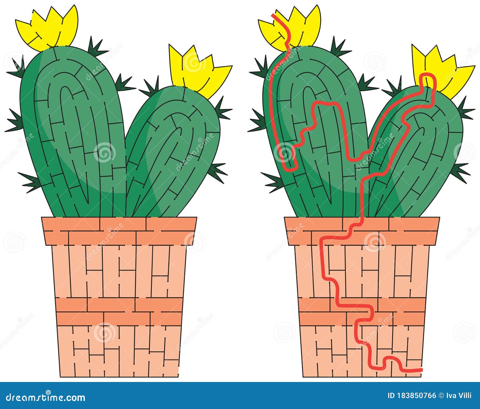 Cactus maze stock vector. Illustration of brain, cartoon - 183850766
