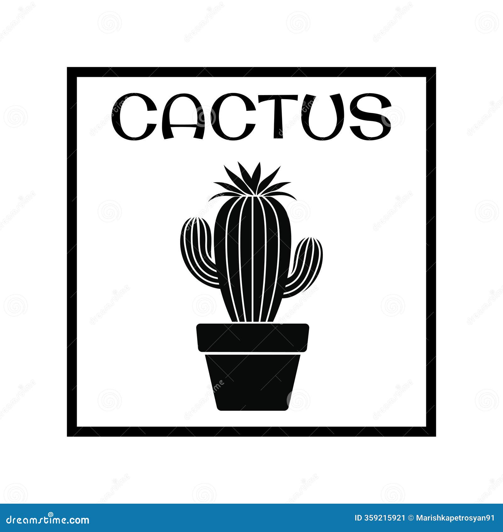 Cactus Minimalistic Black and White Logo Flat Vector Illustration Stock ...