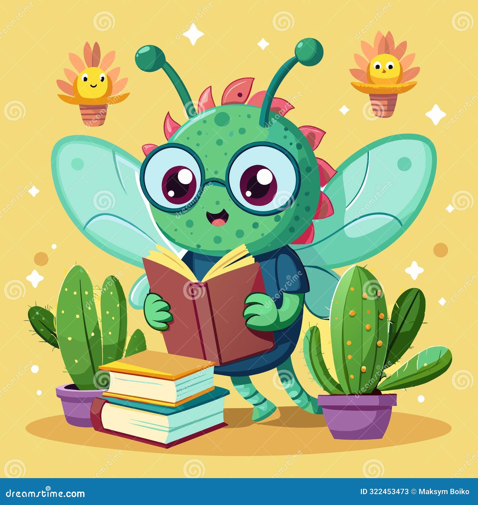 Cactus Moth Learns Vector Kawaii Stock Vector - Illustration of symbol ...