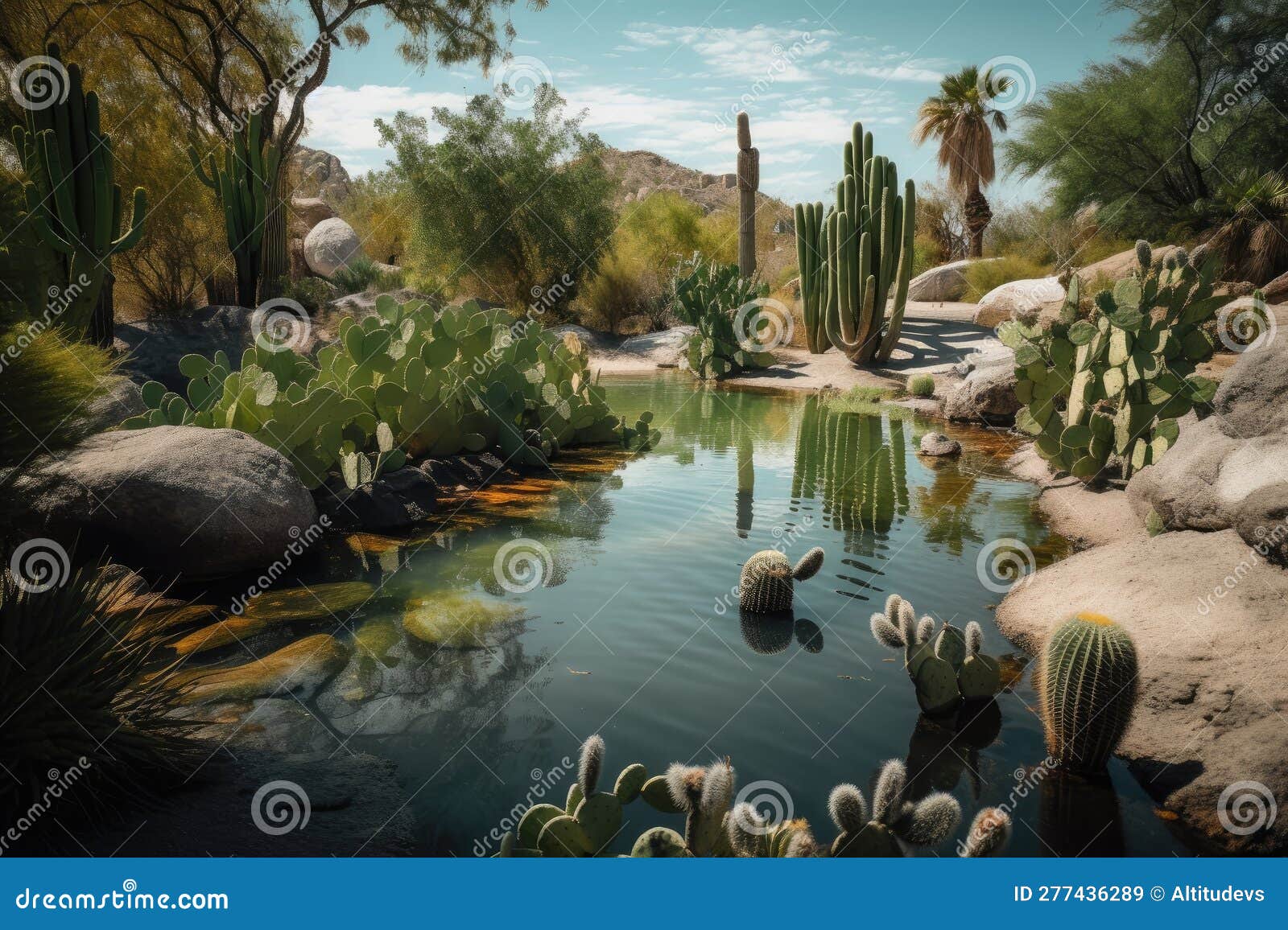 Cactus Oasis with Cool Spring Water in the Warm Desert Stock ...