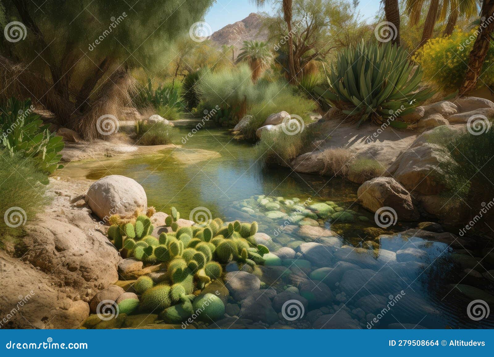 Cactus Oasis with Cool Spring Water in the Warm Desert Stock ...