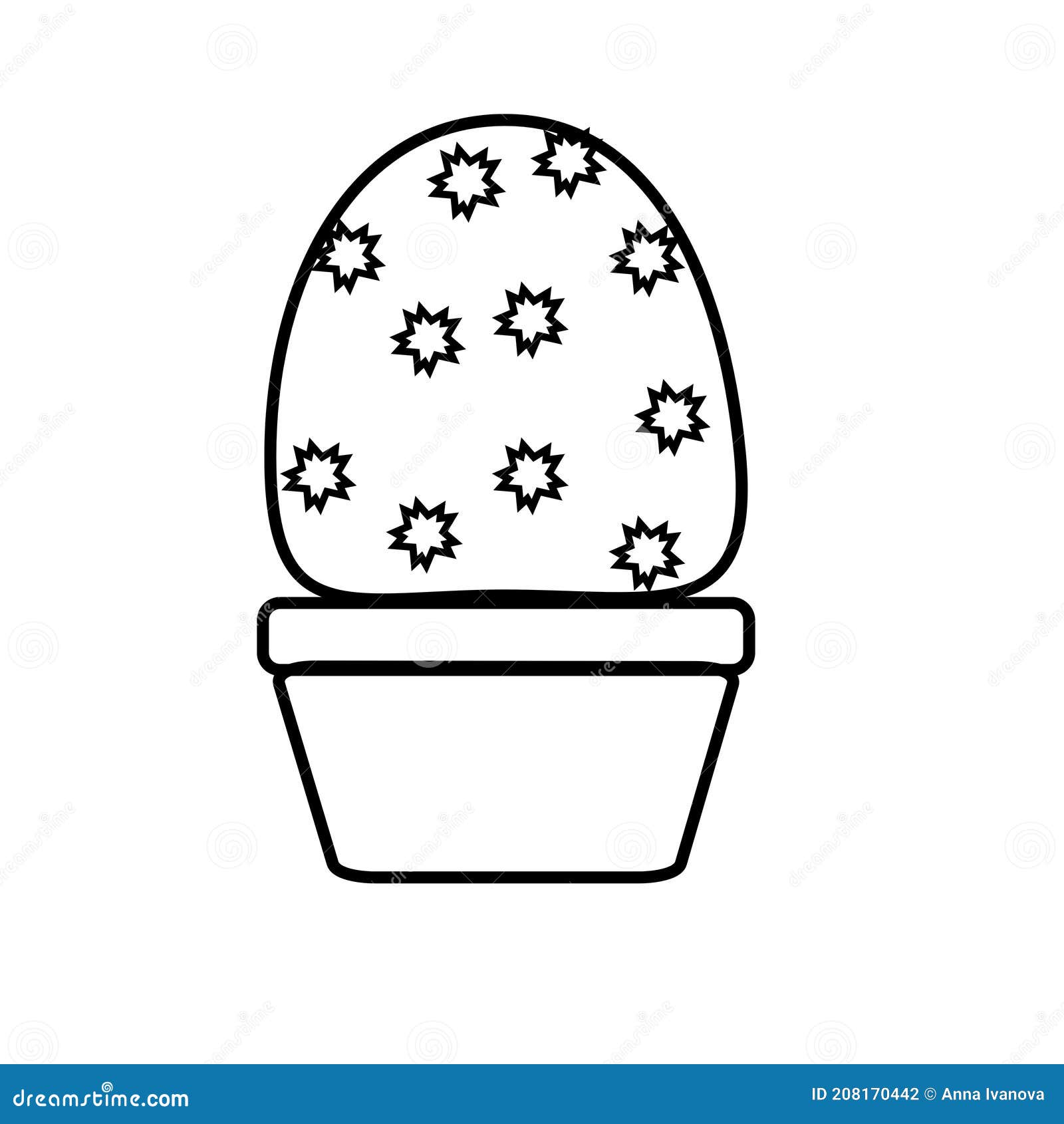 Cactus In A Pot Outline Drawing For Coloring, Plants Logo On A White ...