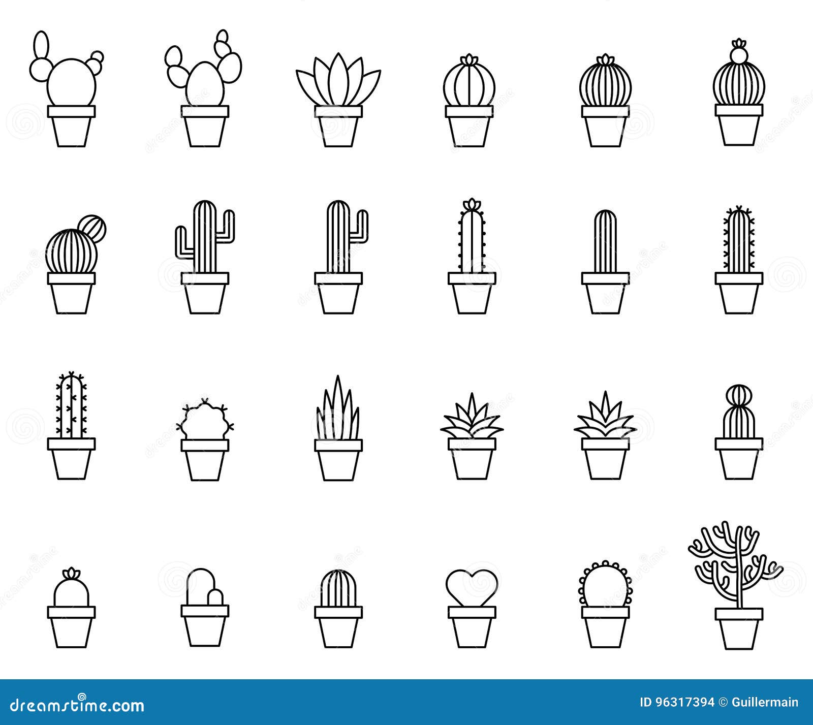 Cactus Outline icons stock vector. Illustration of cacti - 96317394