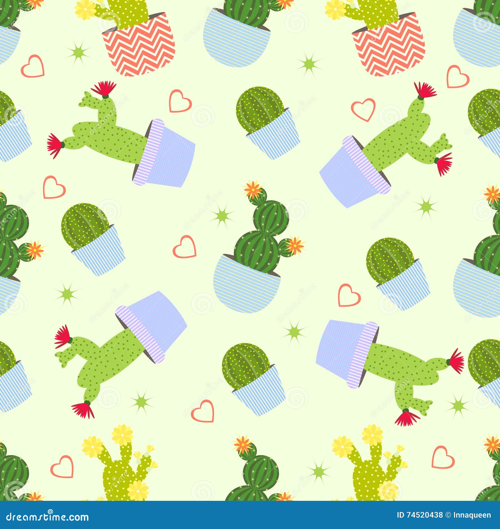 Cactus Pattern Background. Seamless Pattern with Cute Cactus. Stock ...