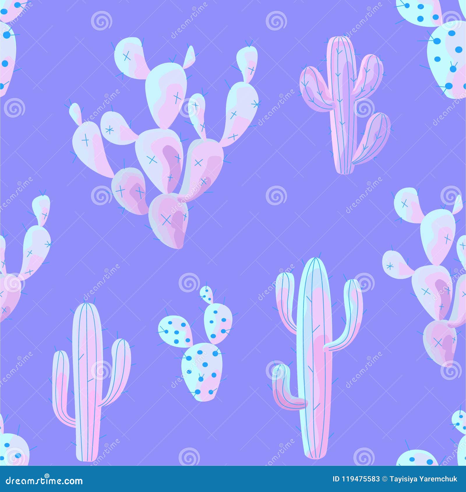 Cactus Pattern. Vector Seamless Texture. Stock Illustration - Illustration of stylish, botanical ...