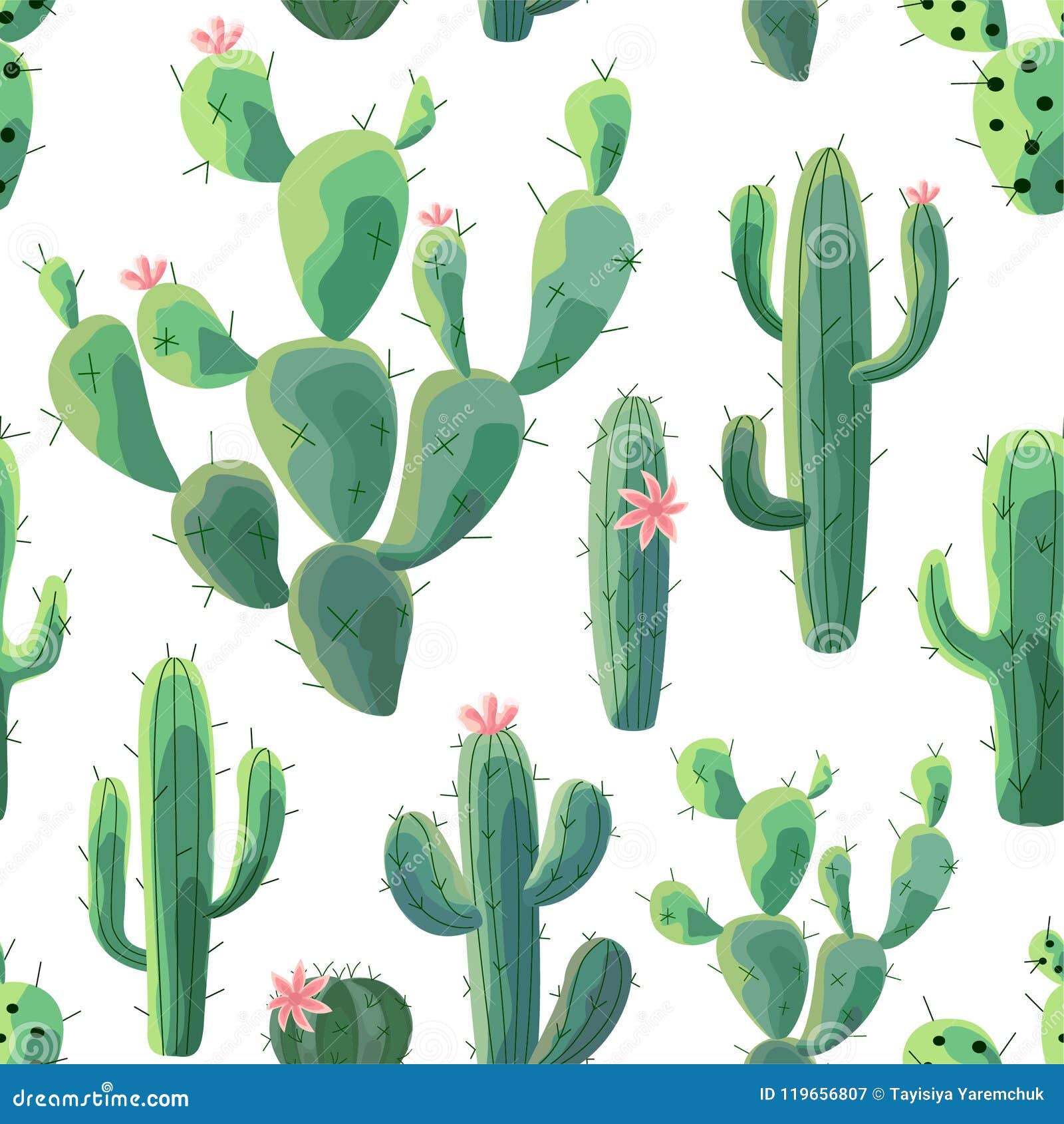 Cactus Pattern. Vector Seamless Texture. Stock Illustration ...