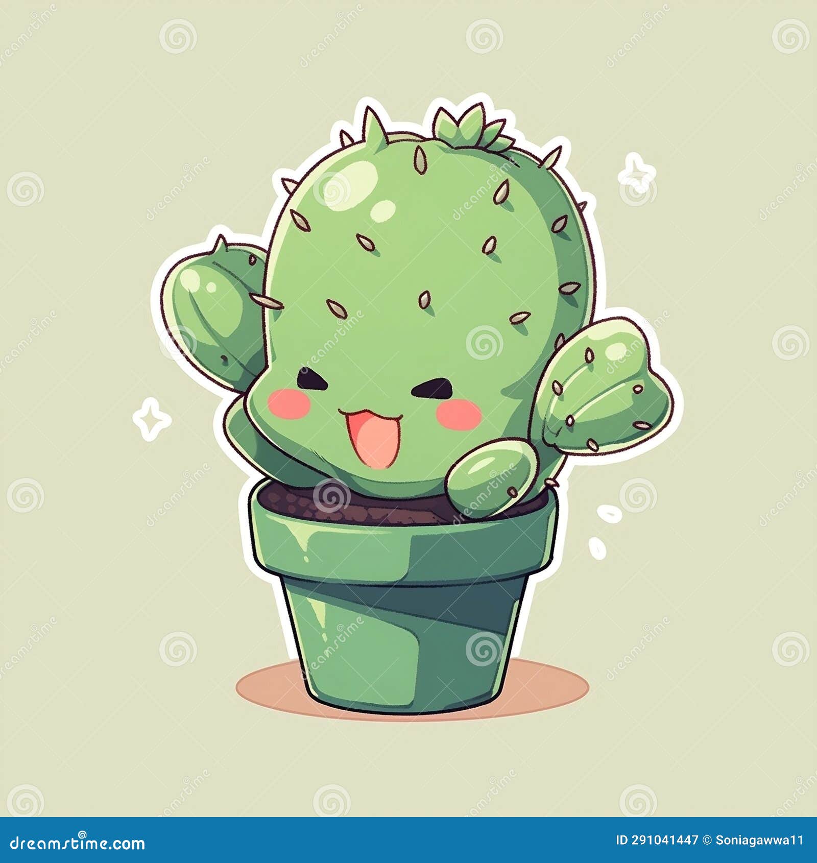 Cactus Plant Chibi Cartoon Style Isolated Plain Background by AI ...