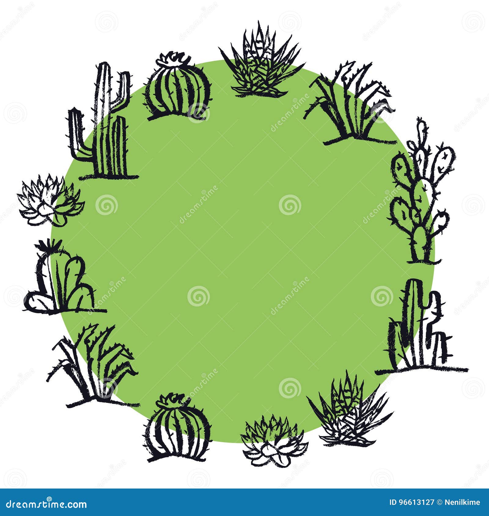 Cactus Round Frame Vector Illustration Stock Vector - Illustration of ...