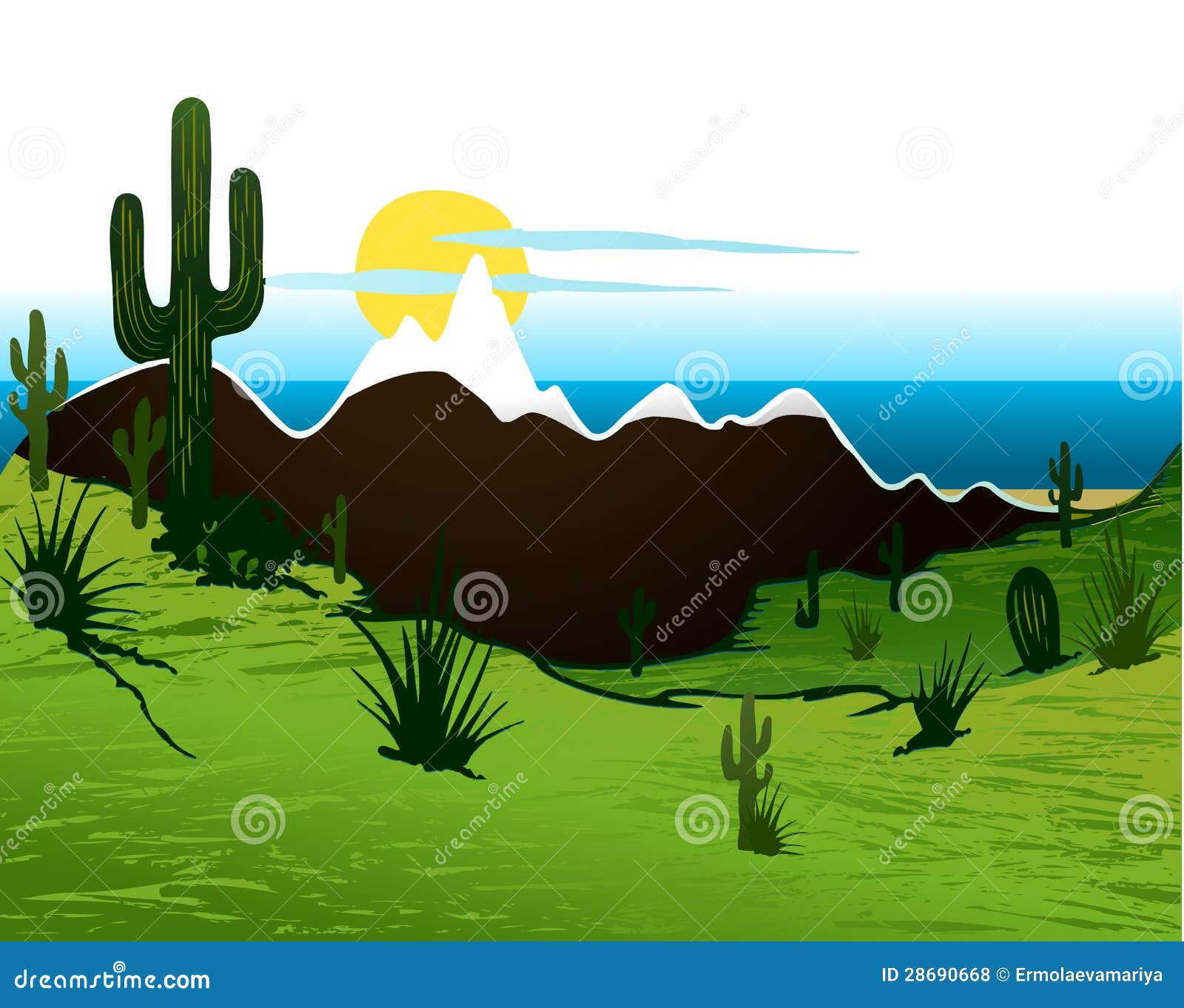 Cactus Saguaro, Mountains and River. Vector Stock Vector - Illustration ...
