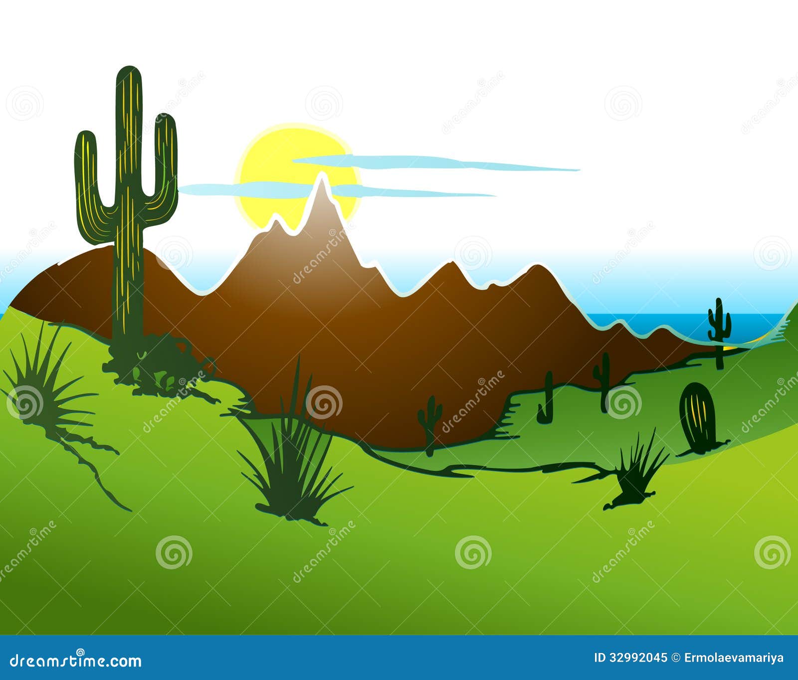 Cactus Saguaro, Mountains and River. Vector Stock Vector - Illustration ...
