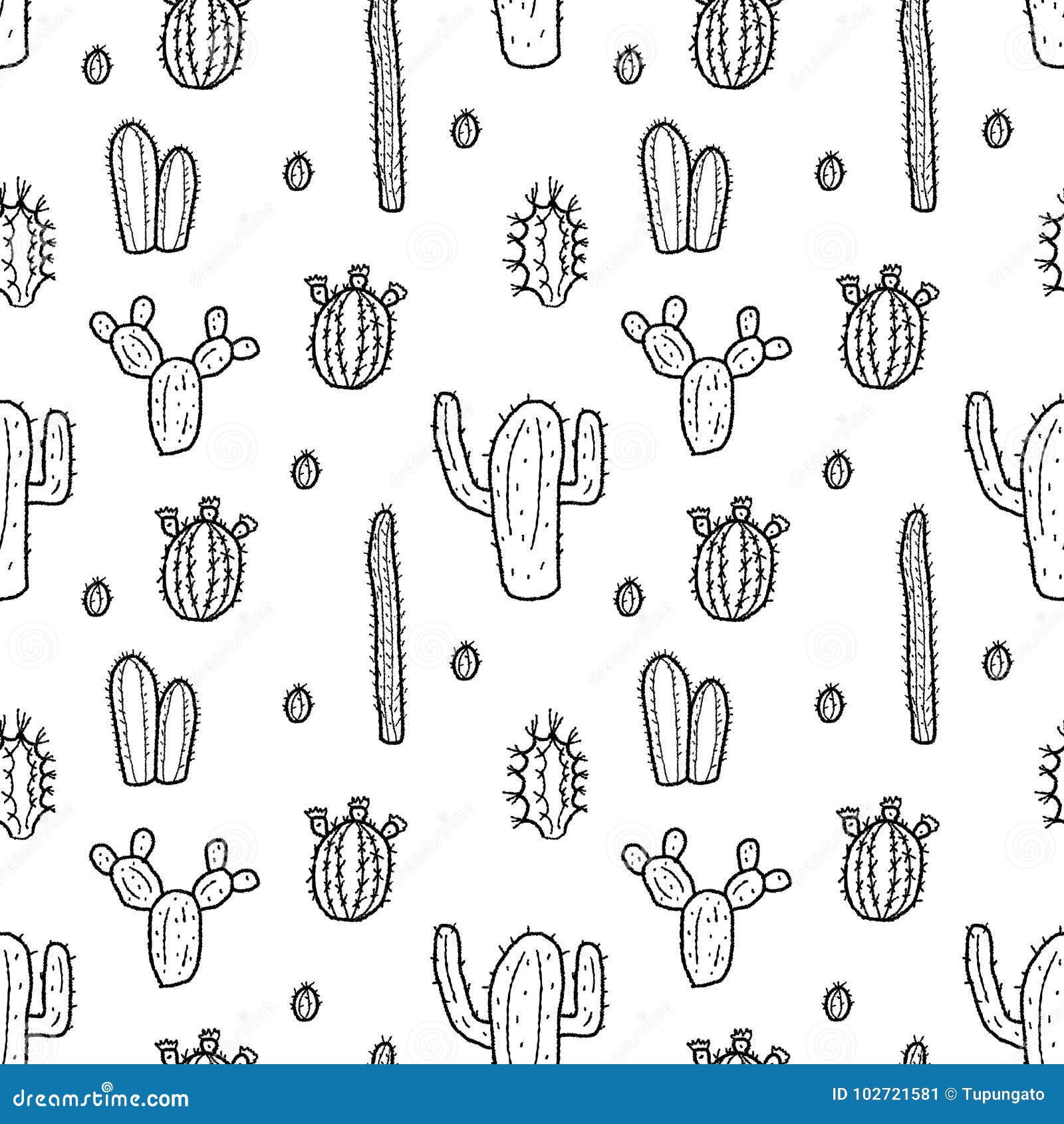 Cactus seamless doodle stock vector. Illustration of fabric - 102721581
