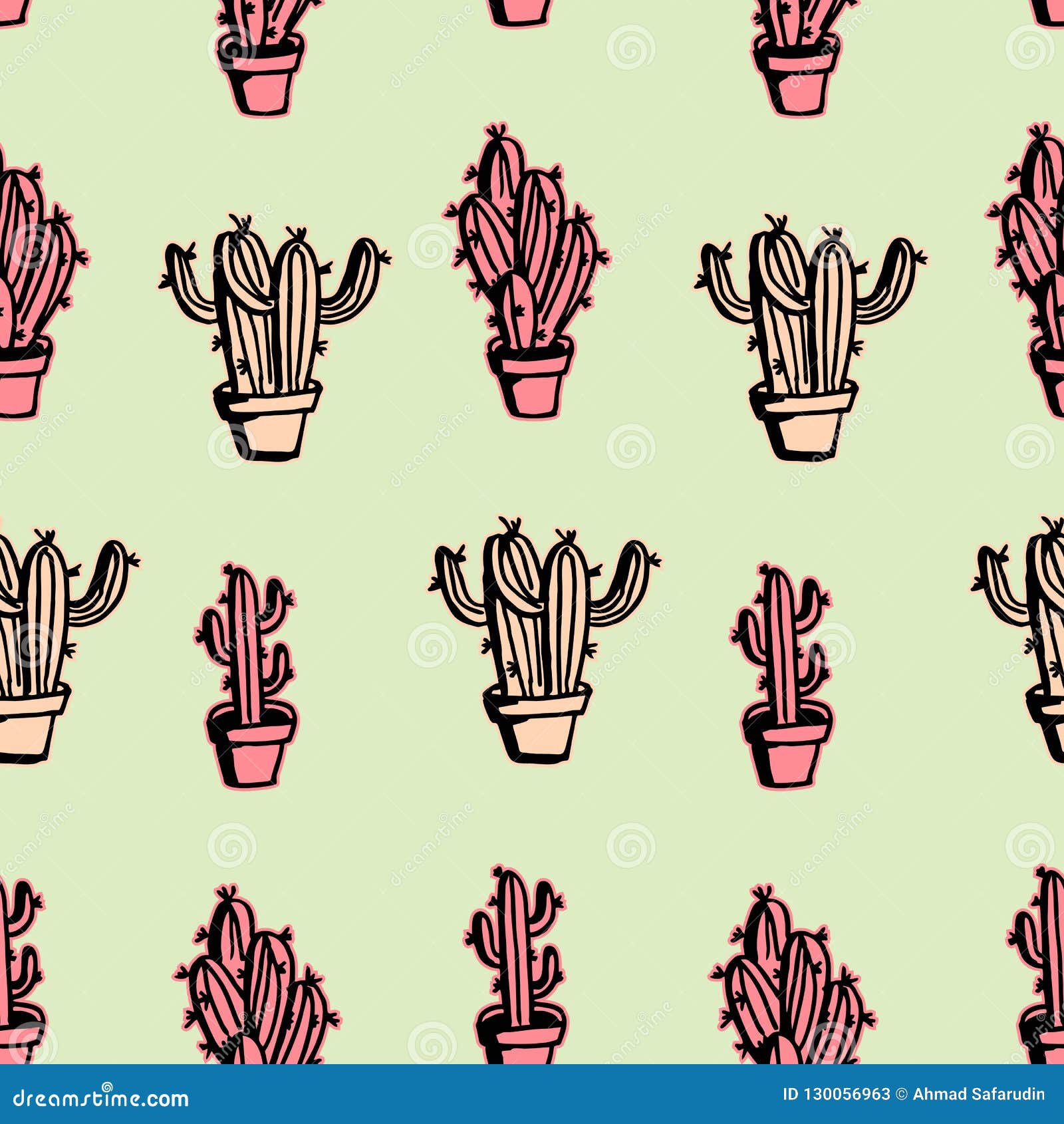 Cactus Seamless Pattern Pastel Vintage Background. Stock Vector ...