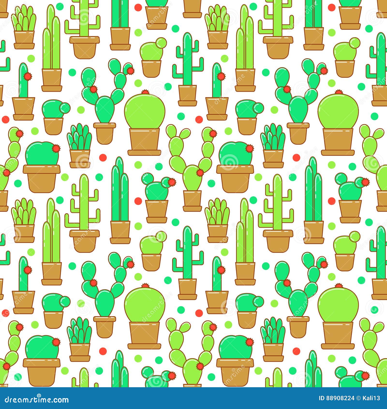 Cactus Seamless Pattern with Polka Dots Stock Vector - Illustration of ...