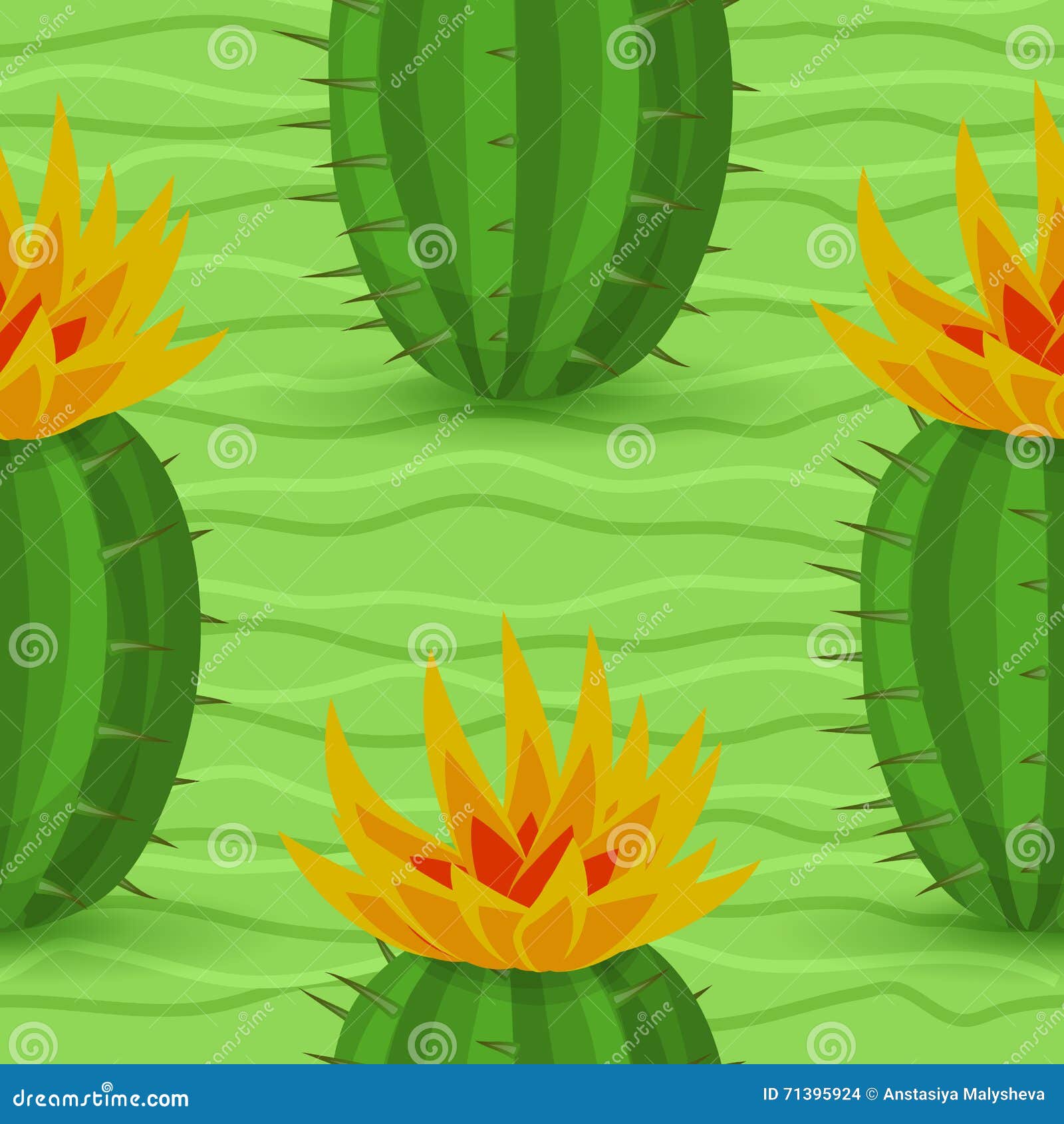 Cactus seamless pattern. stock vector. Illustration of cartoon - 71395924