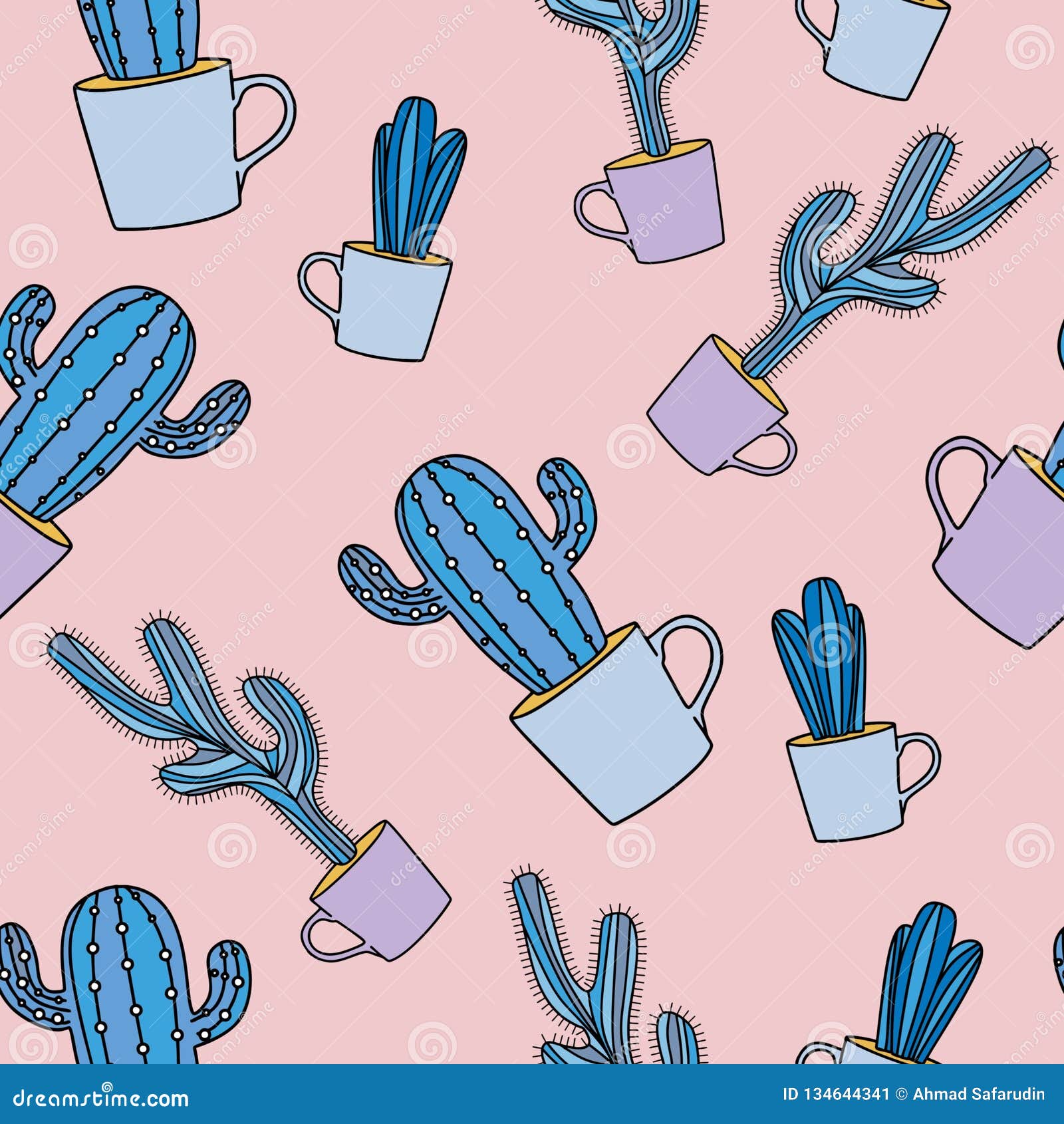 Cactus Seamless Pattern Vector Illustration with Pastel Colors Stock ...