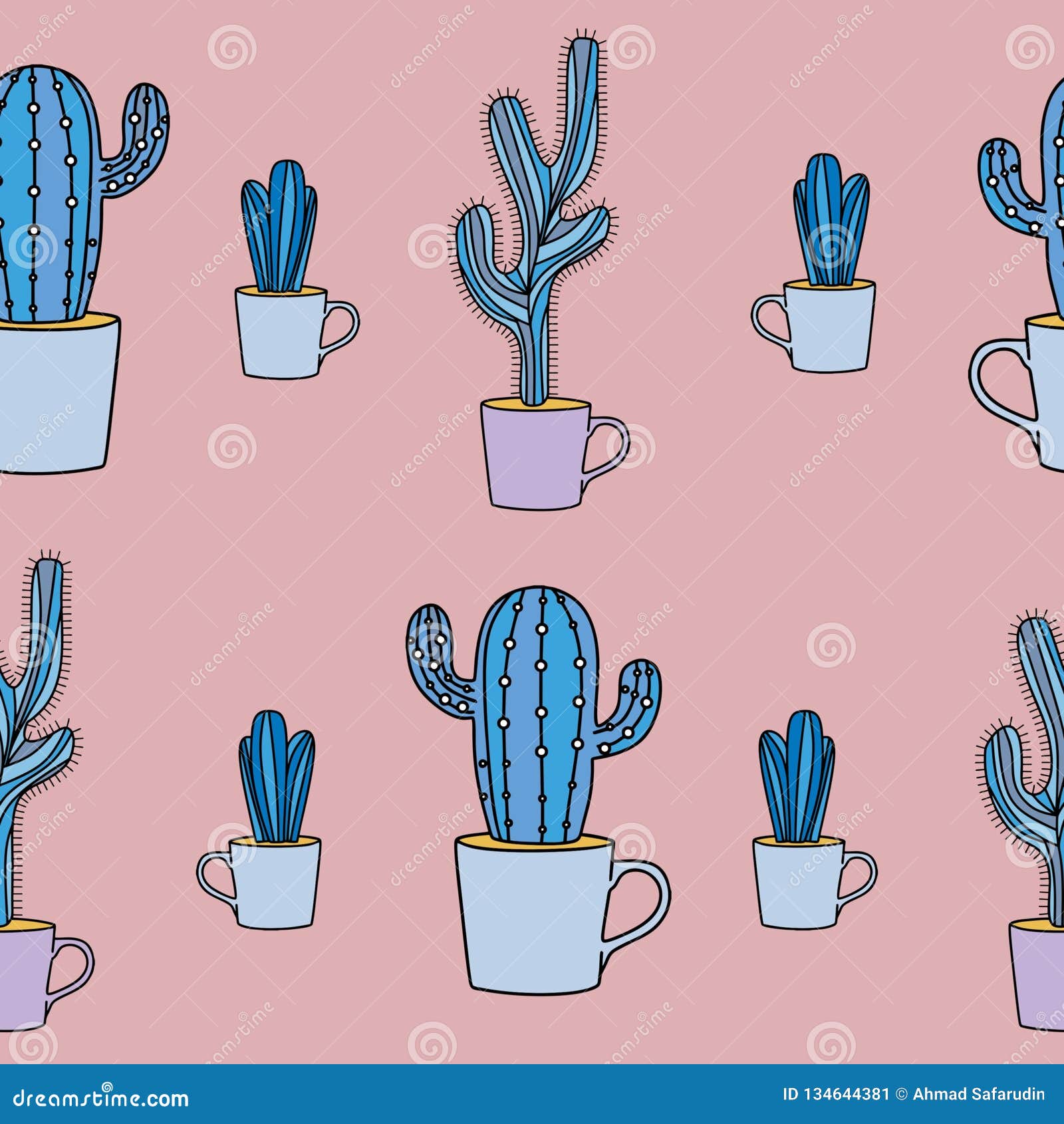 Cactus Seamless Pattern Vector Illustration with Pastel Colors Stock ...