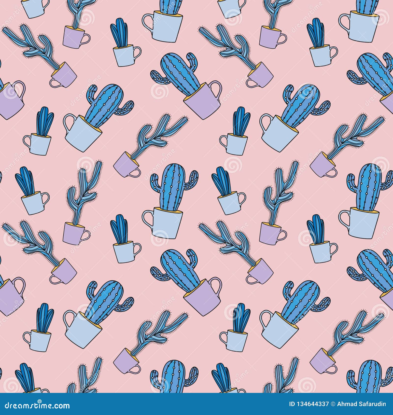Cactus Seamless Pattern Vector Illustration with Pastel Colors Stock ...