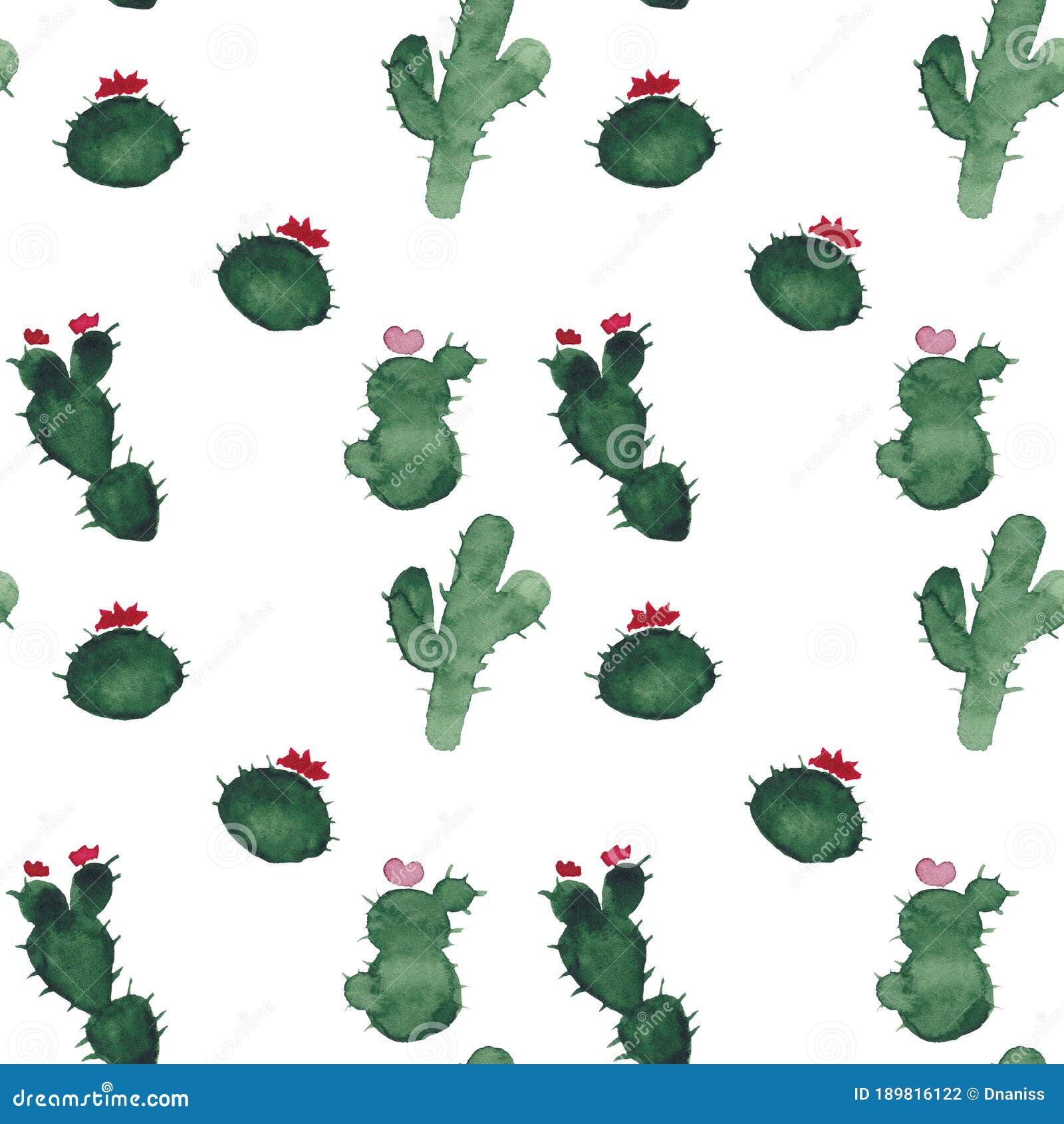 Cactus Seamless Pattern, Watercolor Hand Drawn Colorful Illustration ...
