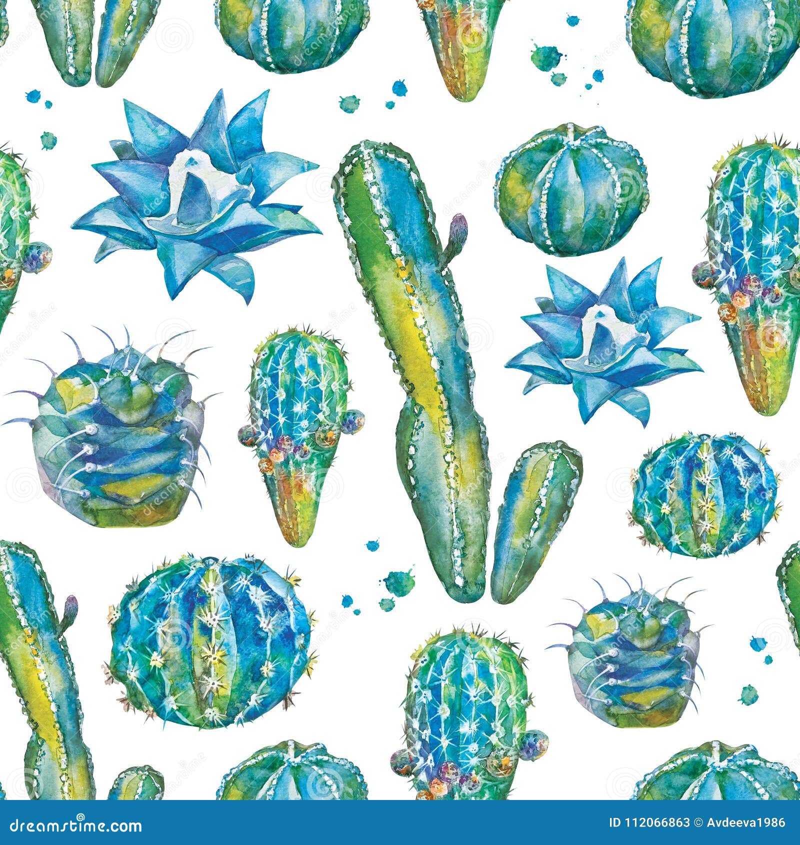 Cactus Seamless Pattern in Watercolor Style. Stock Illustration ...