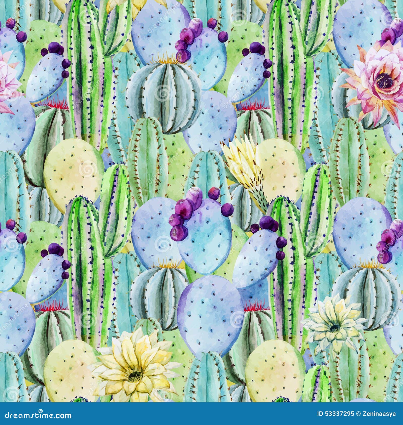 Cactus seamless patterns stock vector. Illustration of flower - 53337295