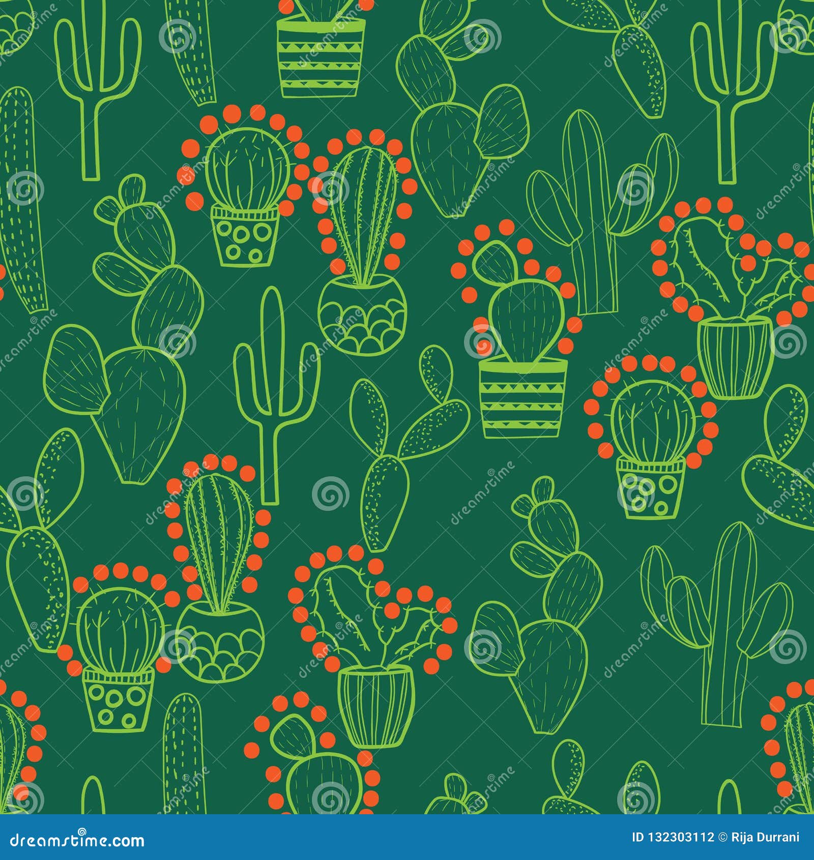 Green and Orange Cactus Seamless Repeating Pattern Stock Illustration ...