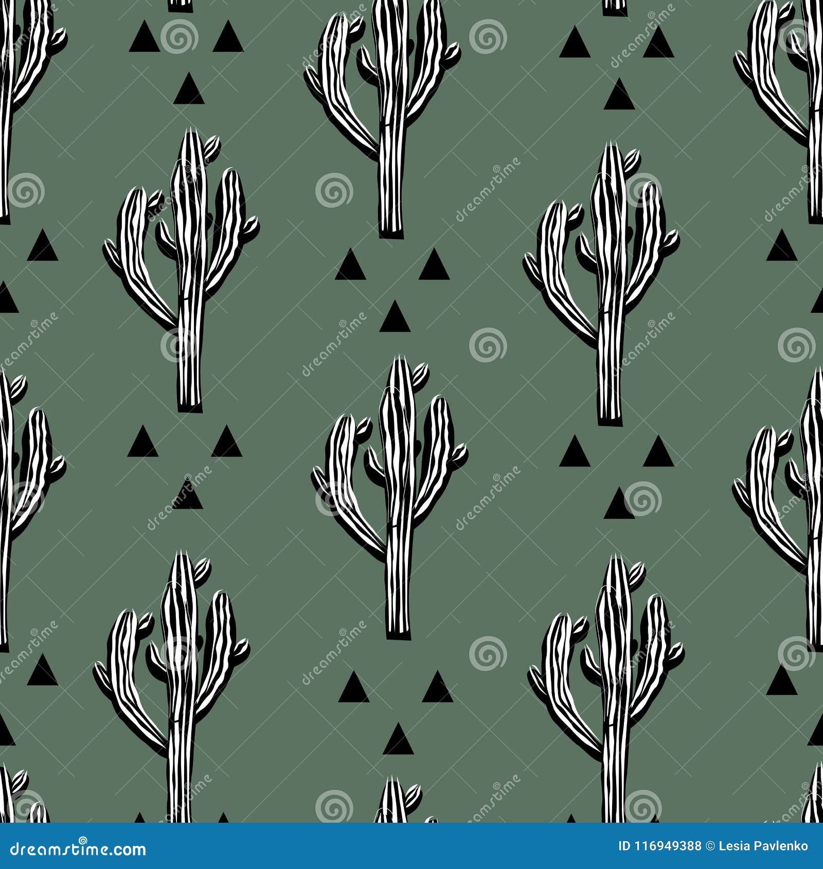 Cactus Seamless Vector Pattern with Saguaro. Stock Illustration ...
