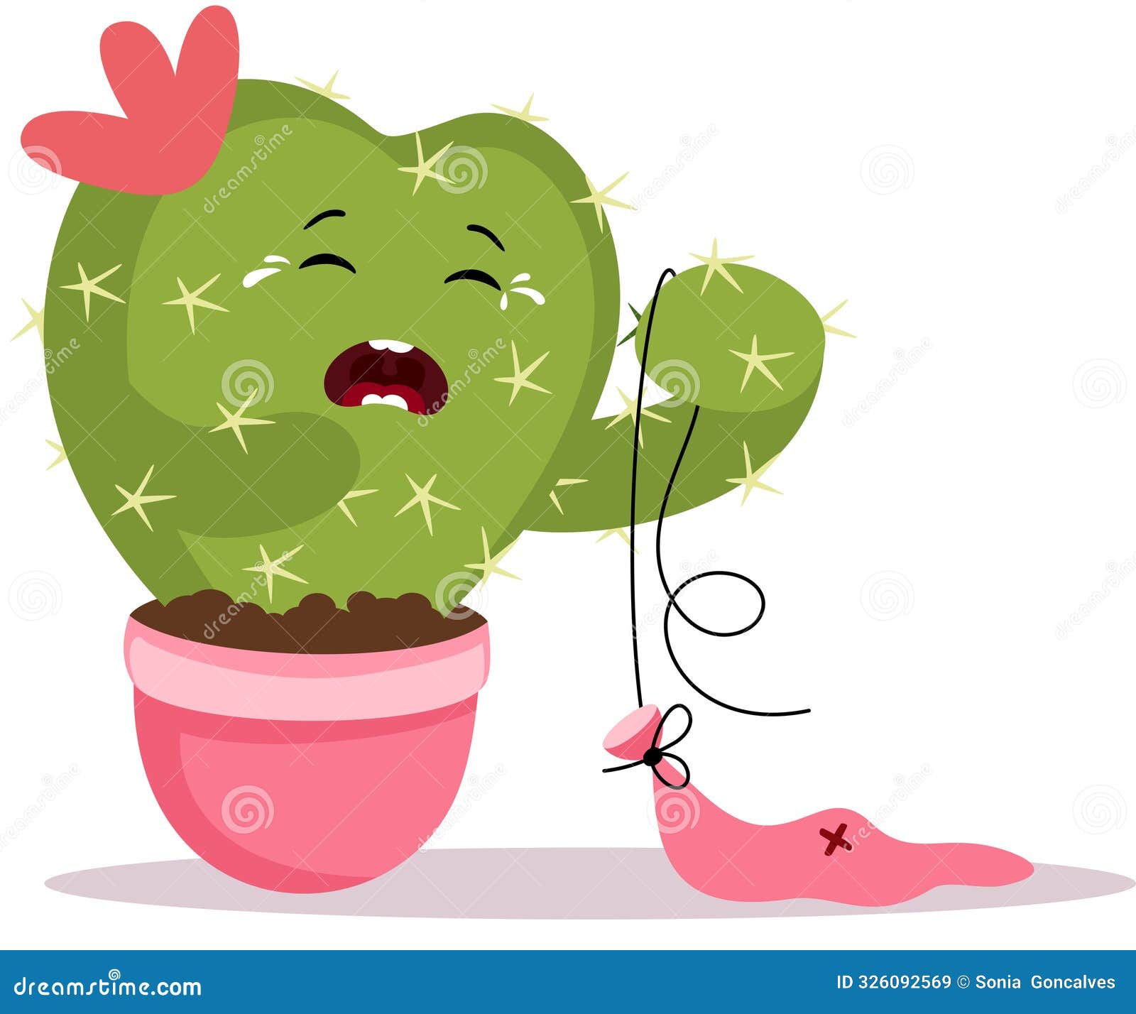 Cactus Shaped Heart on Potted Crying for a Punctured Balloon.cdr Stock ...