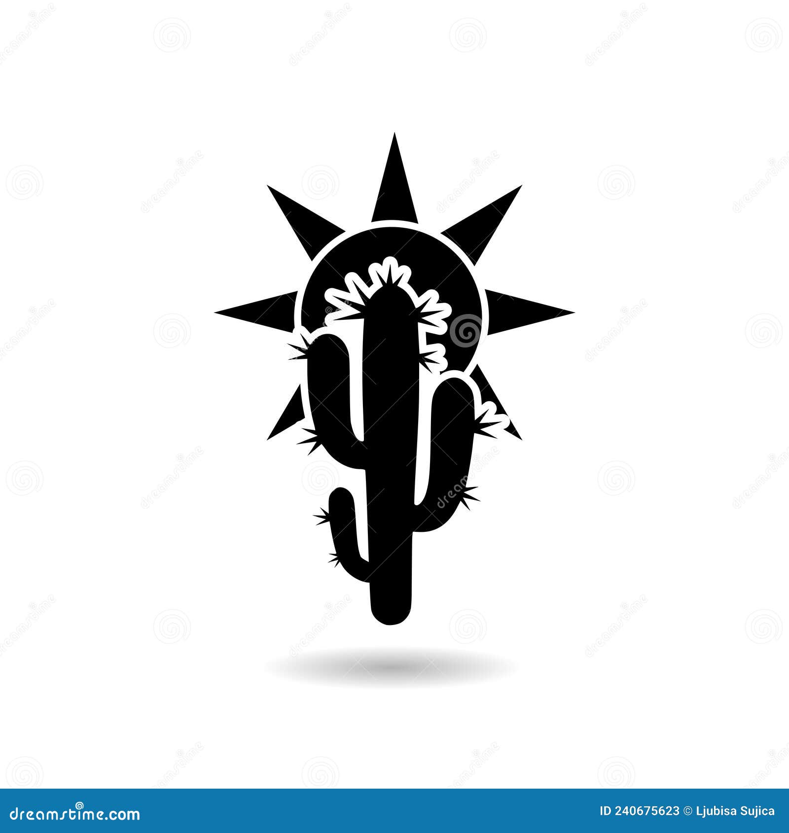 Cactus and Sun Icon with Shadow Stock Vector - Illustration of arid ...