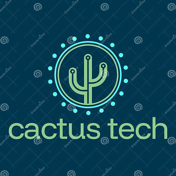 Cactus Technology Flat Minimalist Logo Design Stock Illustration - Illustration of logotype ...