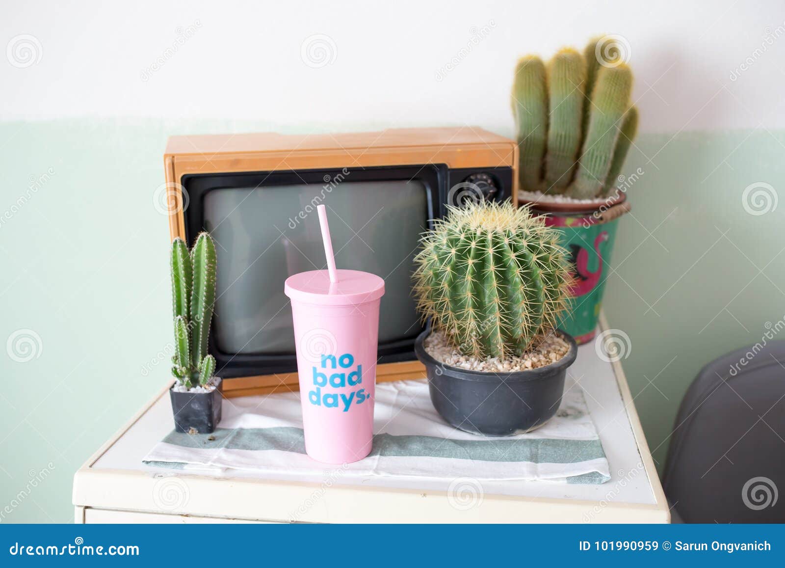 Cactus, Television and Plastic Glass Stock Image - Image of background ...