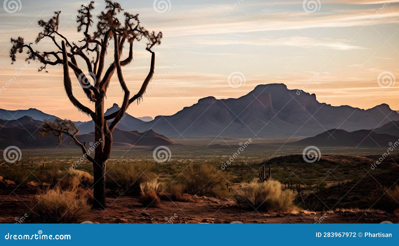 Cactus Tree Desert Sunset Landscape Near Phoenix Az Stock Illustration ...