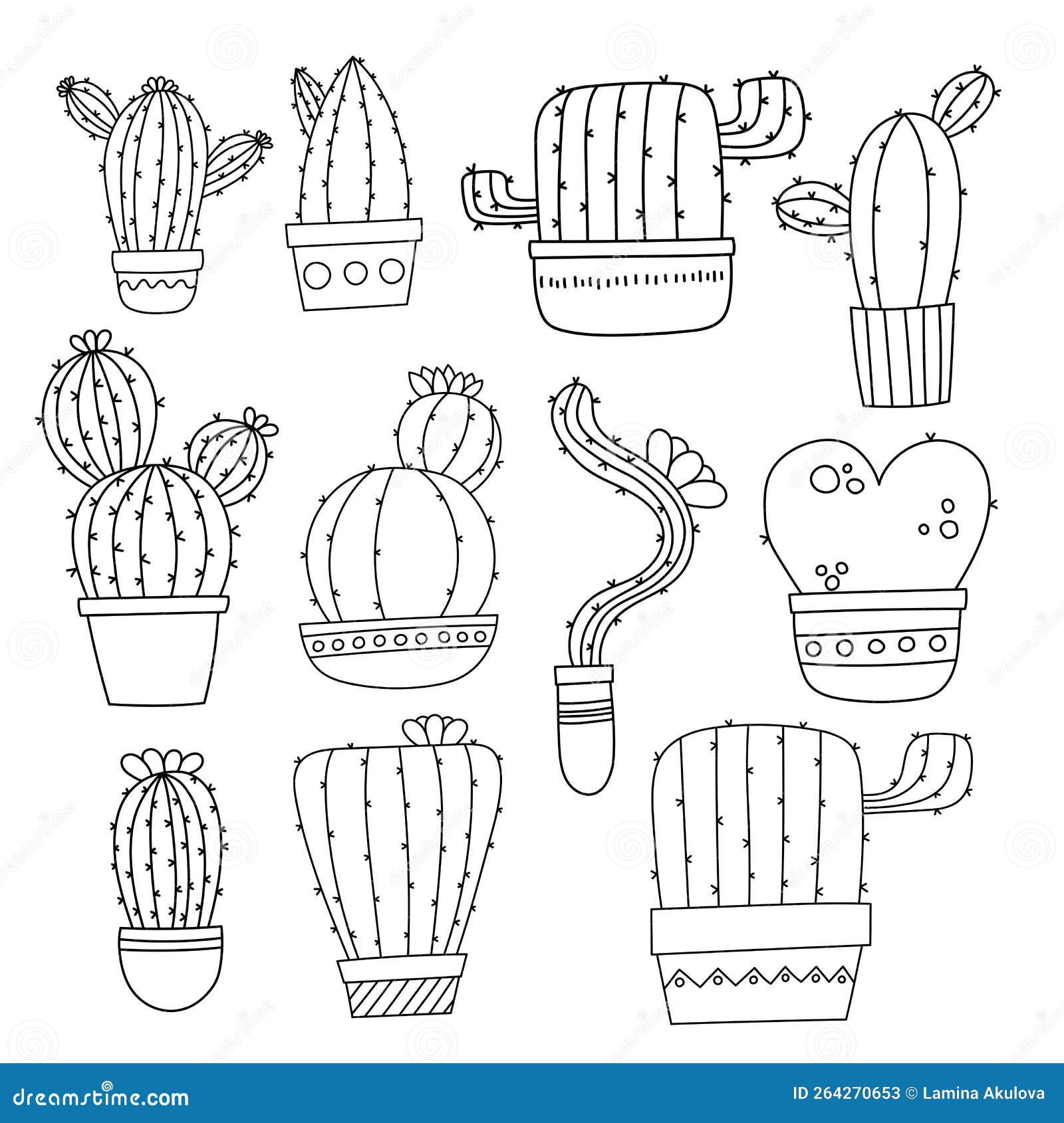 Cactus Vector Illustrations. Set of Cute Cacti Stock Vector ...