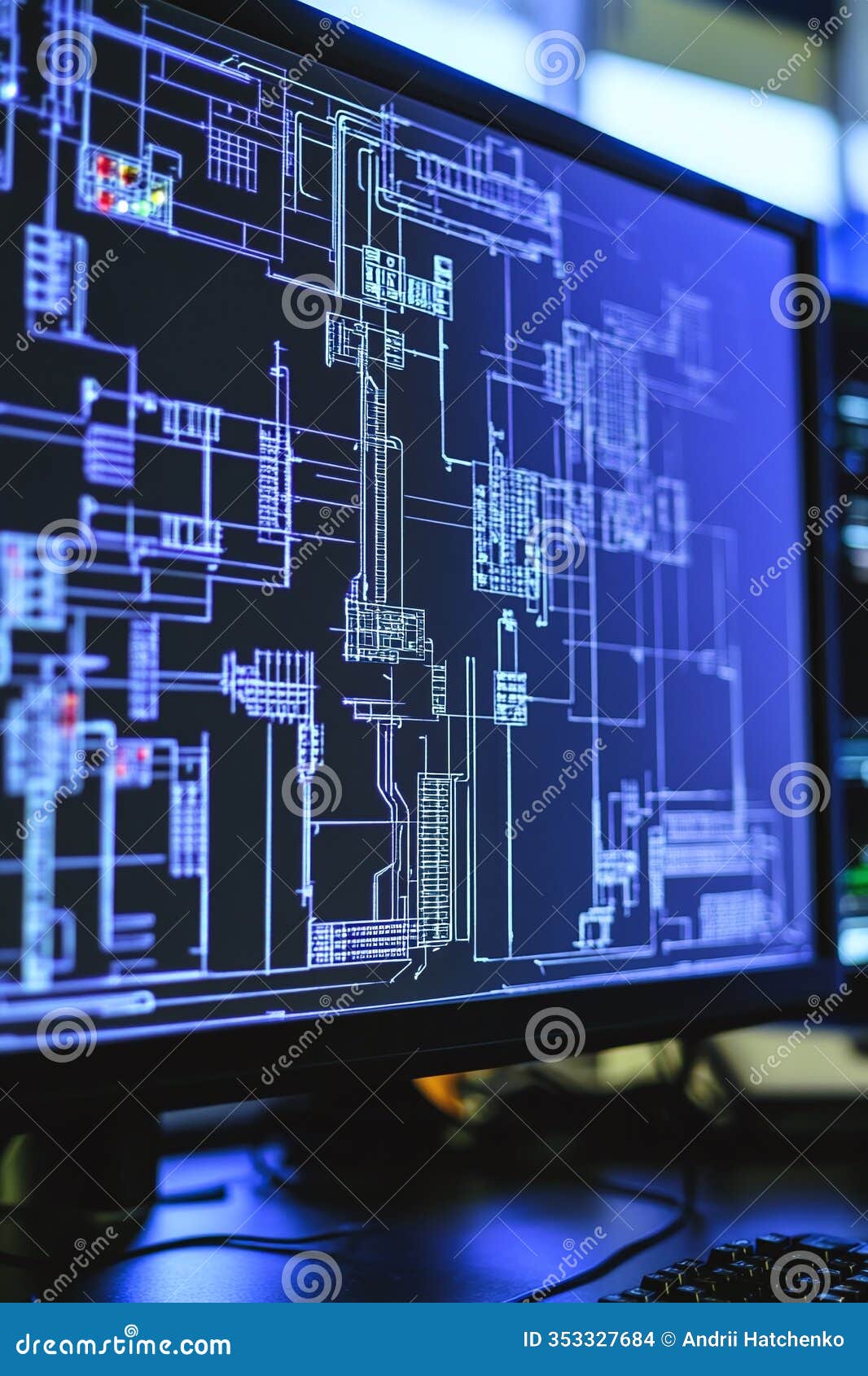 CAD Drawing of an Urban Electrical Grid Displayed on a Professional ...