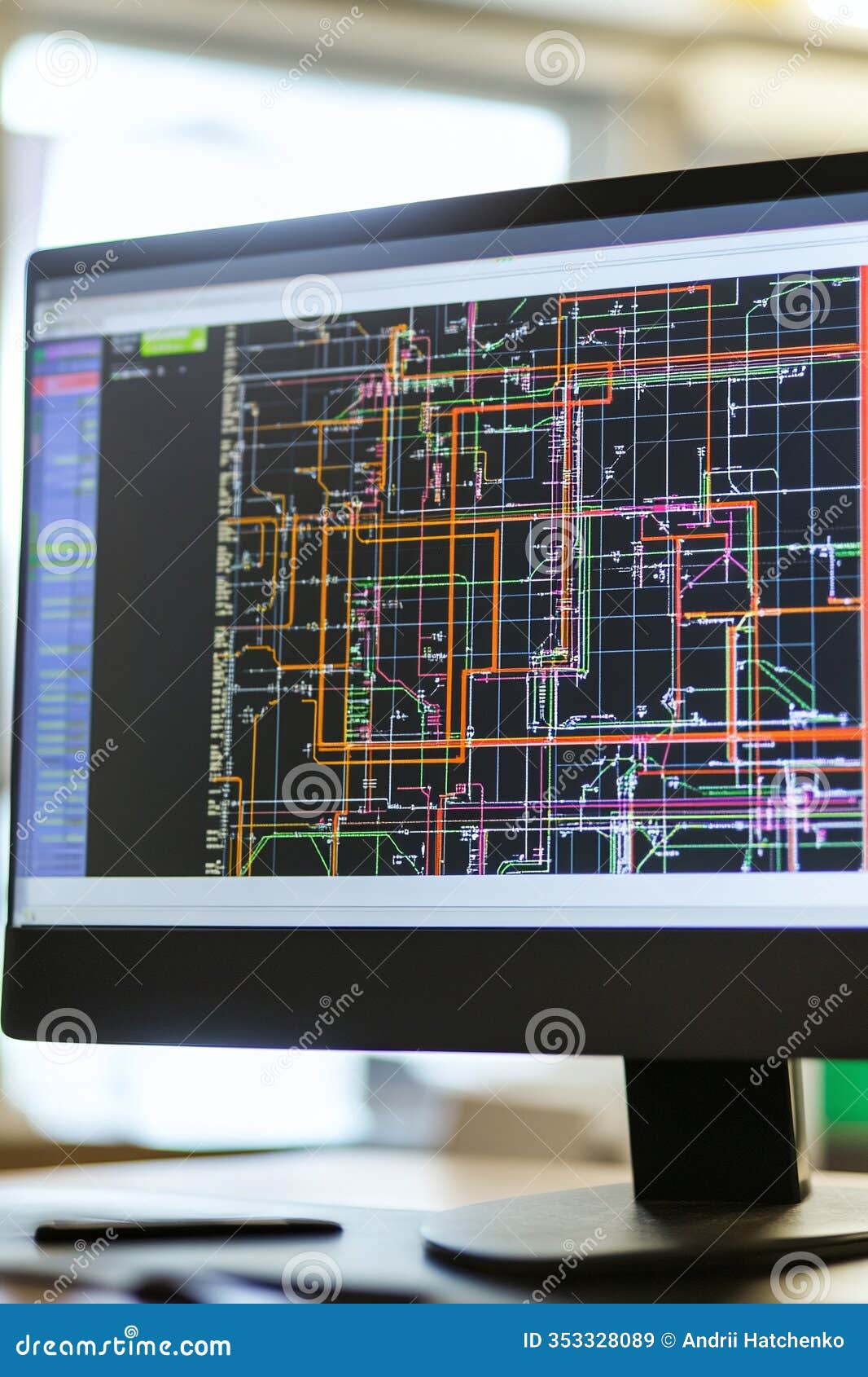 CAD Software Showing an Electrical Grid Map Overlay on a Geographic ...