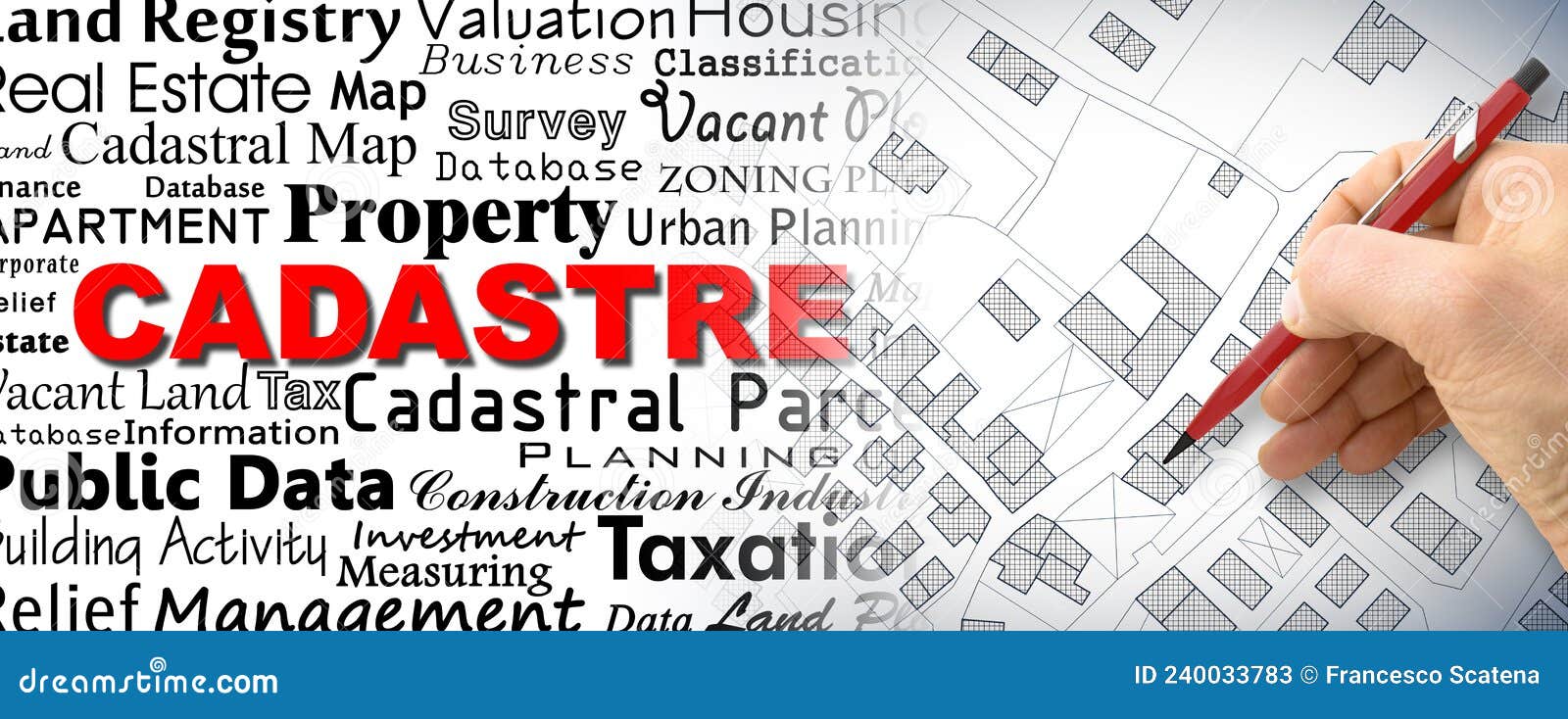 Cadastre Infographic Concept with Text about the Most Relevant Keywords ...