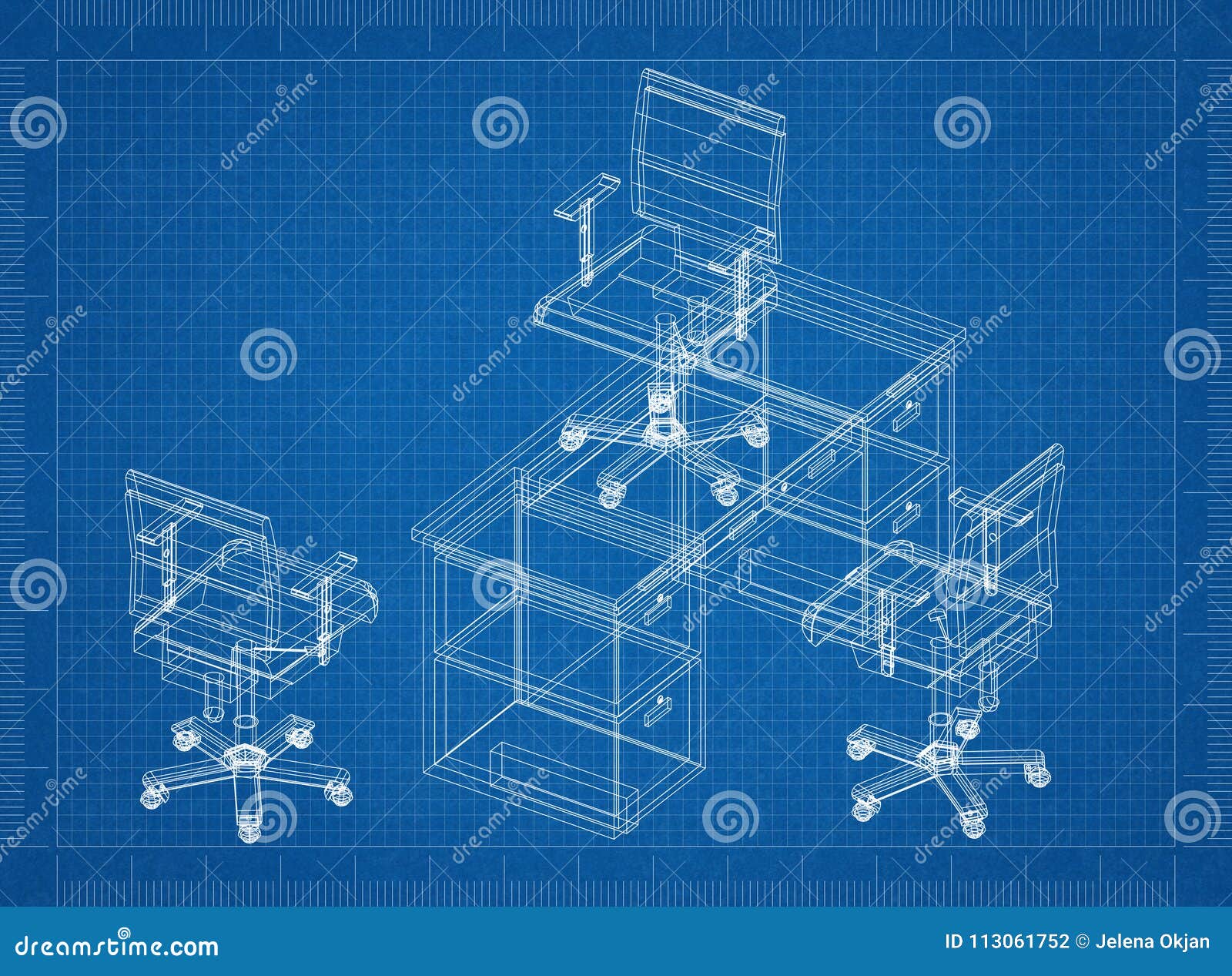 Cadeiras Do Escritório E Modelo Da Tabela 3D Ilustração Stock ...