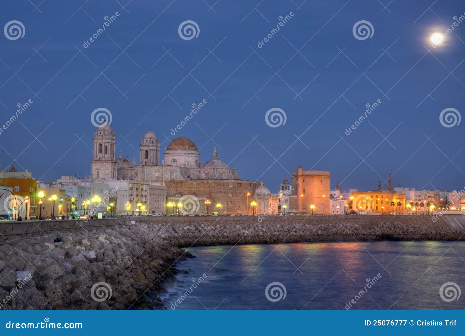 Cadiz cathedral by night stock image. Image of manuel - 25076777