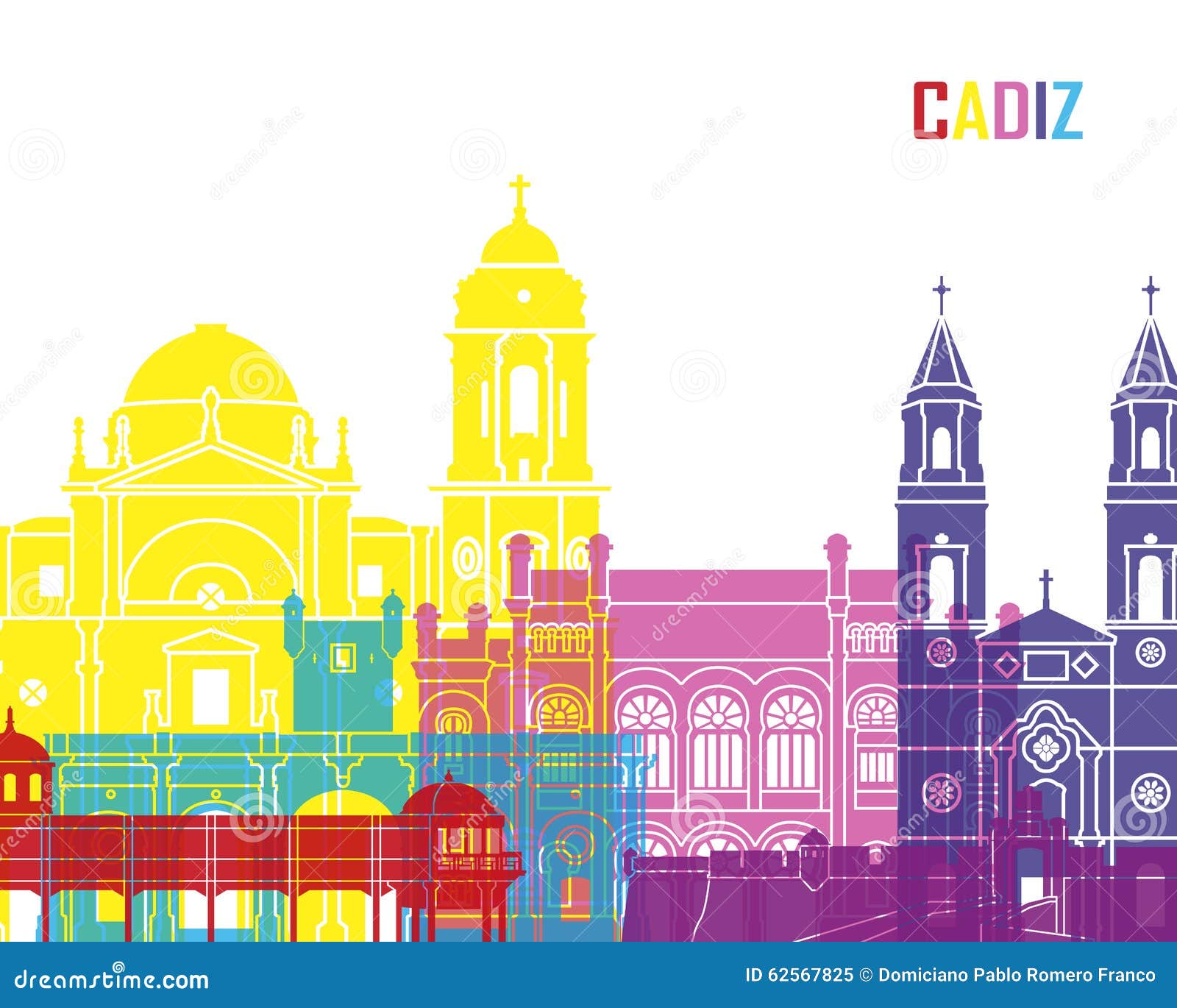 Cadiz skyline pop stock vector. Illustration of architecture - 62567825