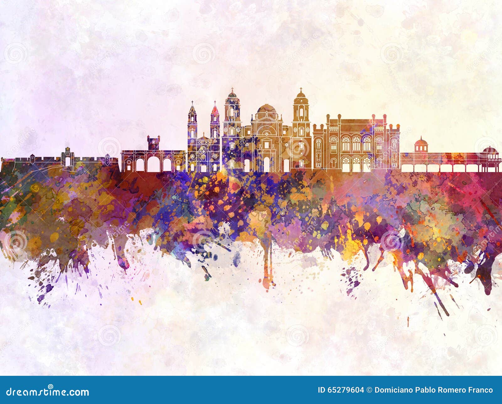 Cadiz Skyline in Watercolor Stock Illustration - Illustration of grunge ...